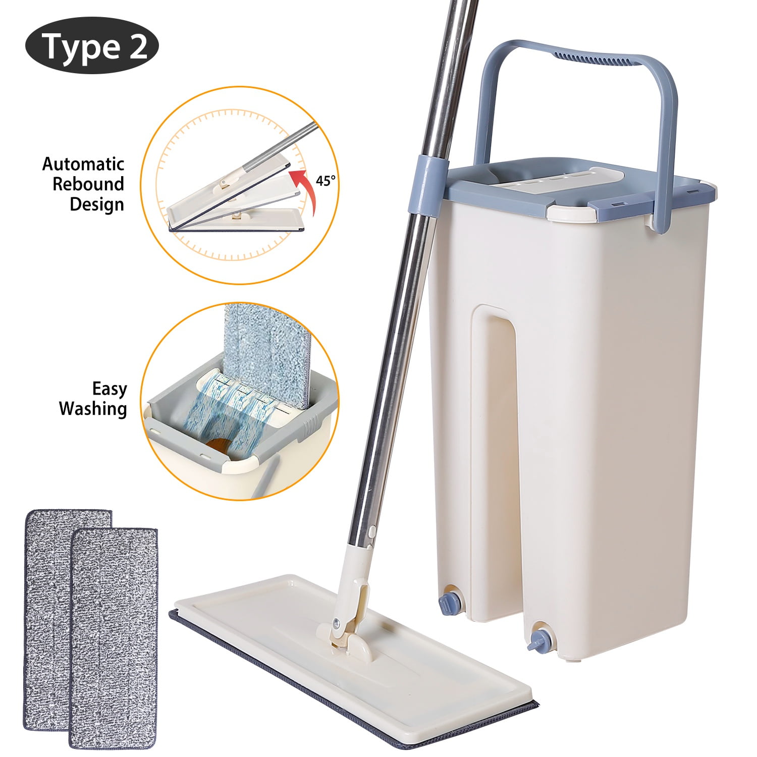 TeqHome Flat Floor Mop Bucket Set 360 Degree Flexible Rotation with ...