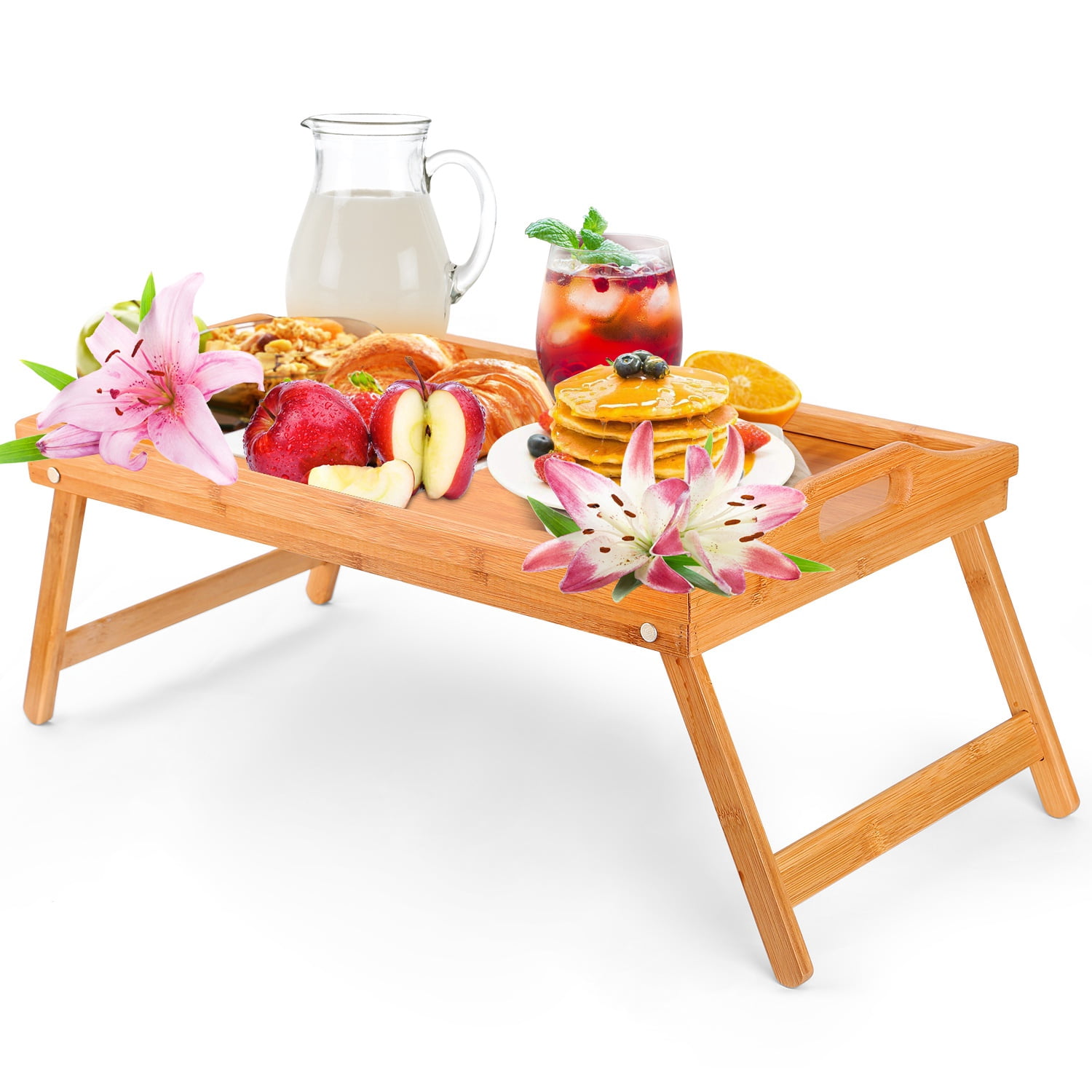 iMounTEK Portable Bamboo Breakfast Tray with Folding Legs, Small Dinner ...