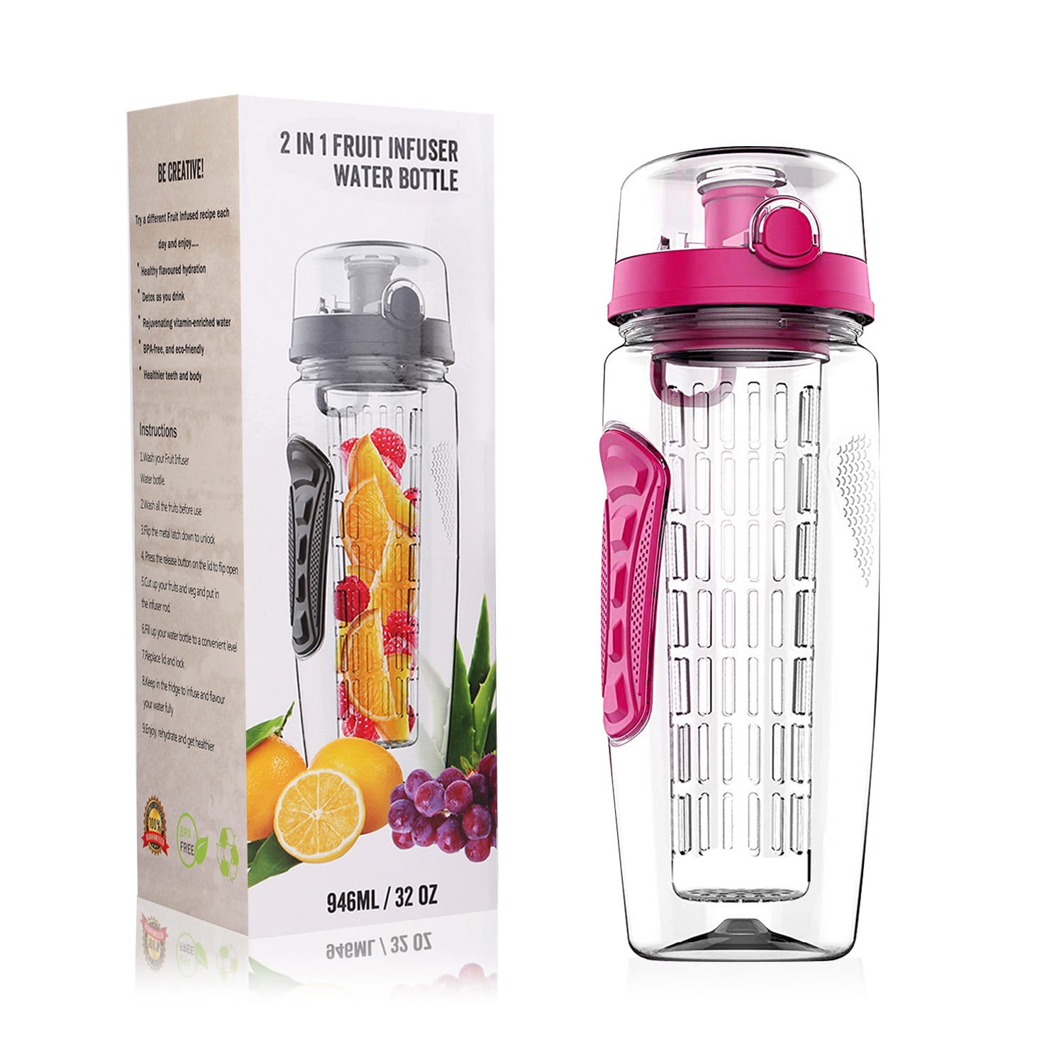 iMounTEK Fruit Infuser Water Bottle - 32 oz Large, Leakproof Plastic ...