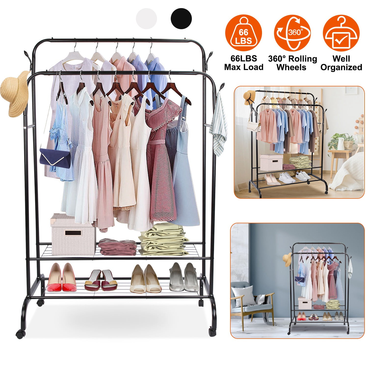 Moclever Garment Rack Clothing Hanging Rail Clothes Rack on Wheels ...