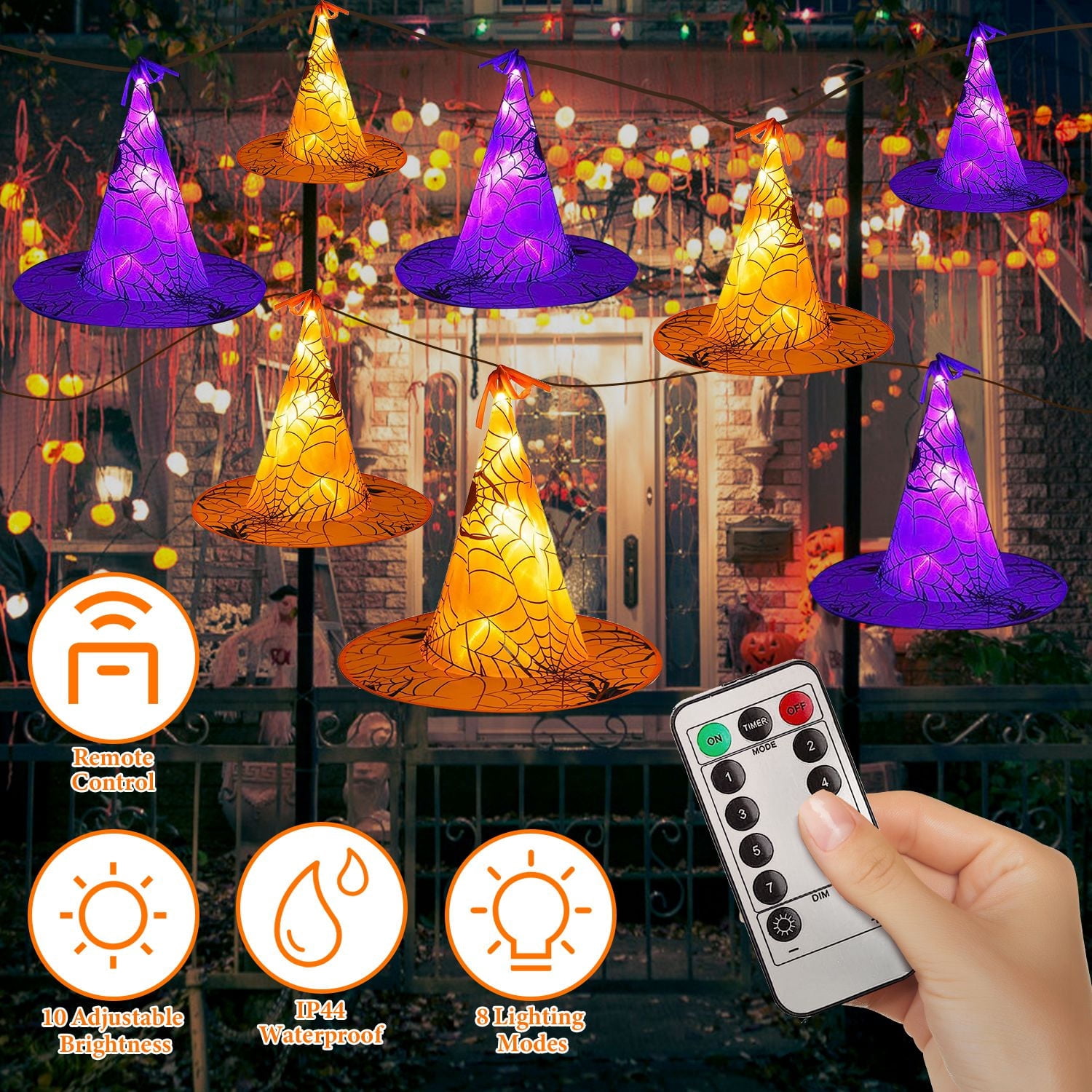 Moclever 8Pack 13ft Halloween Witch Hat LED String Light, Battery ...