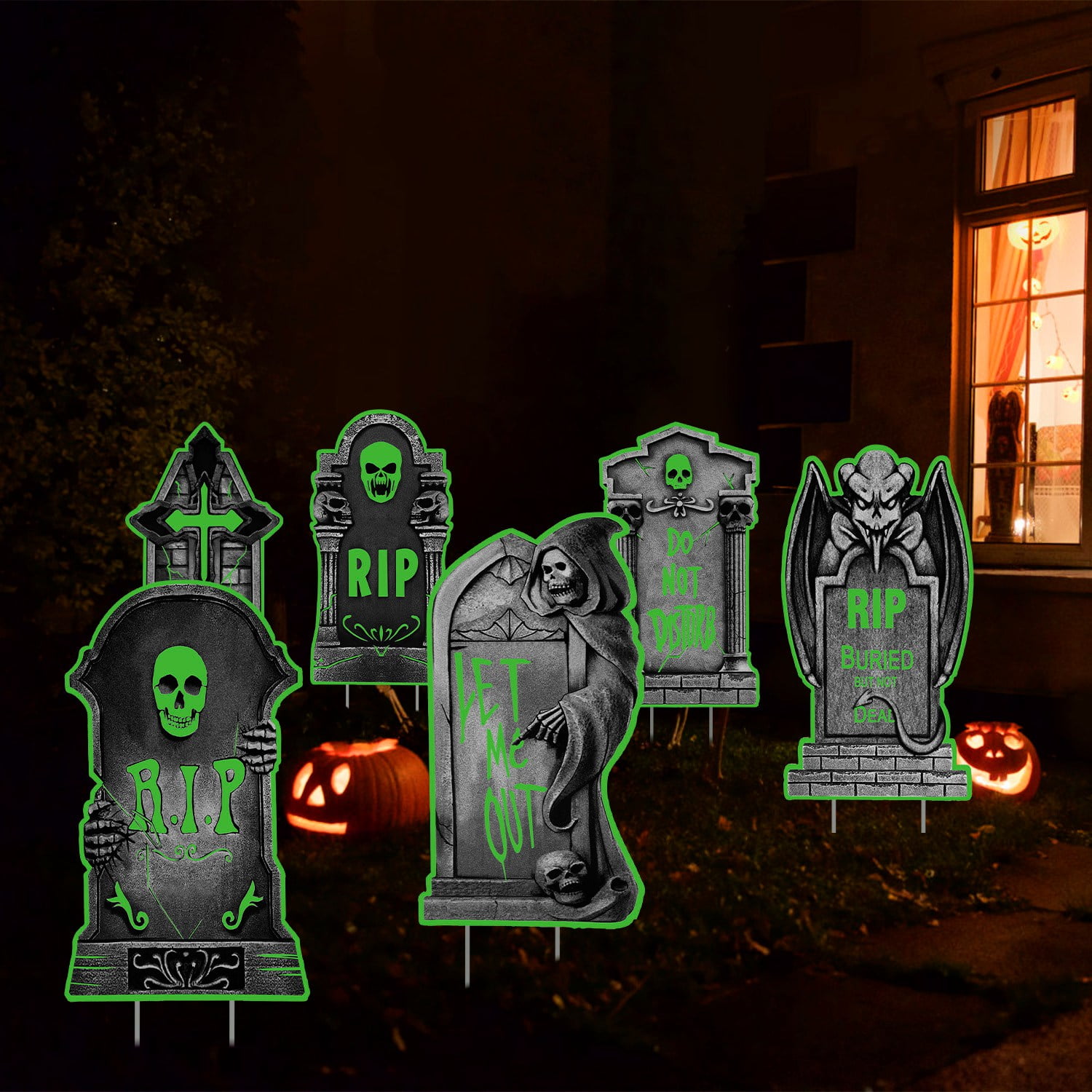 iMounTEK Halloween Yard Sign Decorations 6Pcs Tombstone Sign with 12 ...