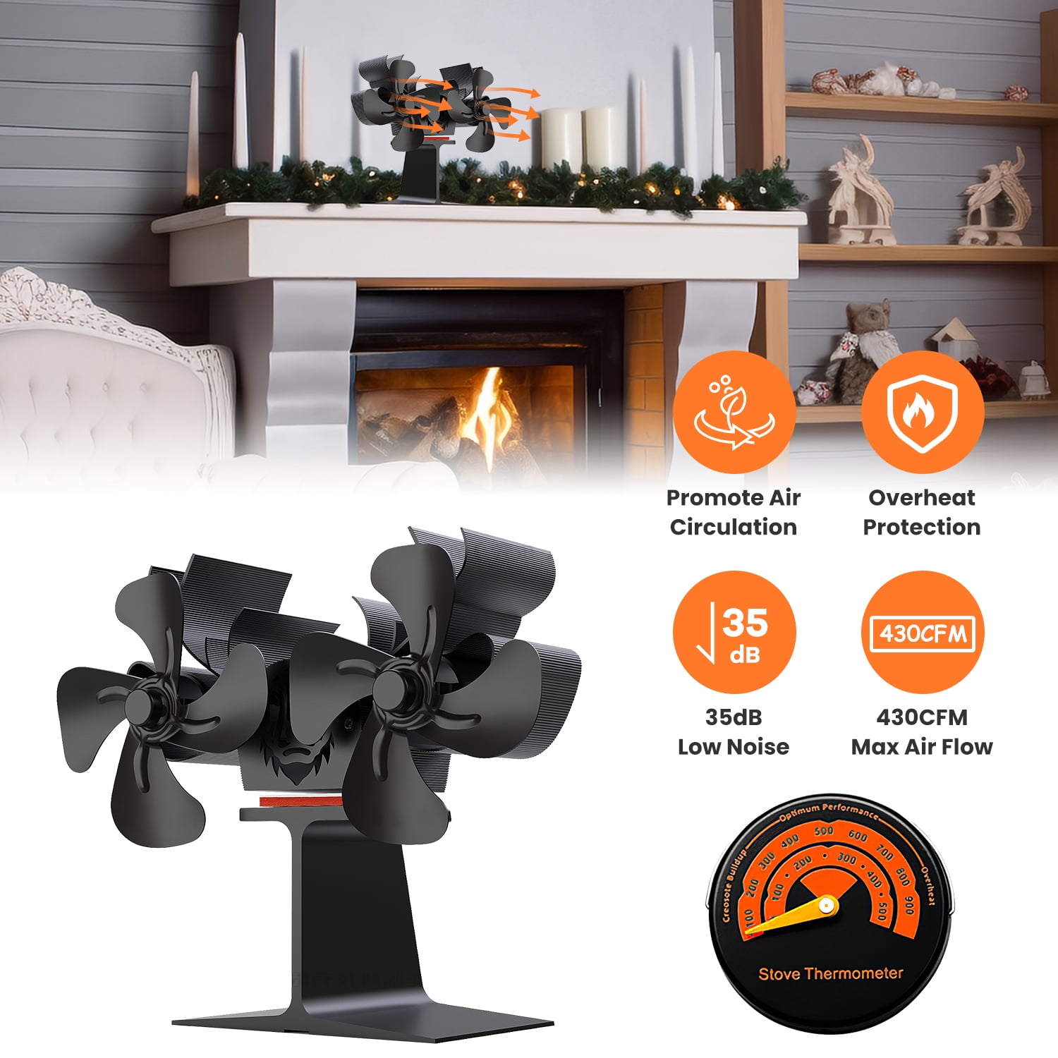 iMounTEK Heat Powered Wood Stove Fan Dual Motor Thermal Fan Wood ...