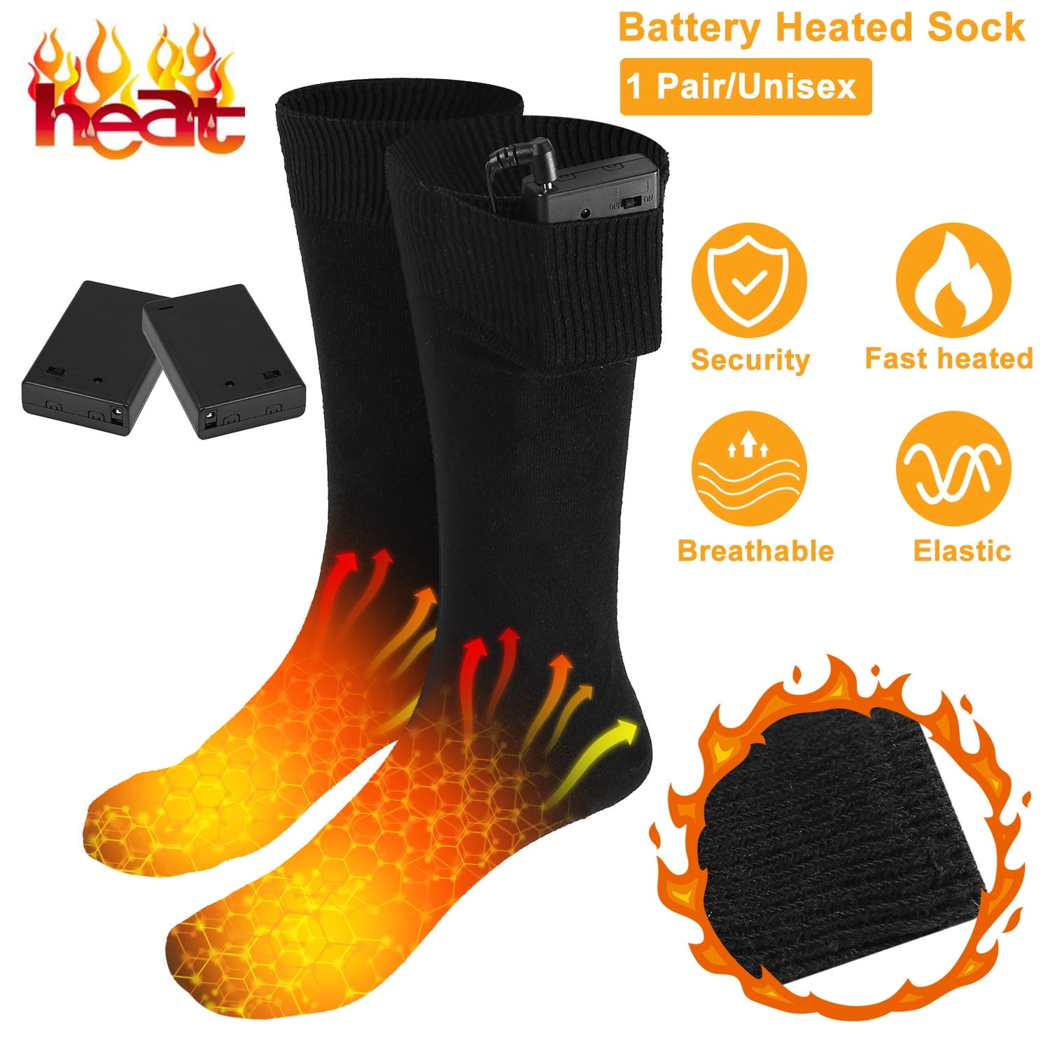 Heated Socks for Men Women Battery Electric Socks Washable Unisex Foot ...