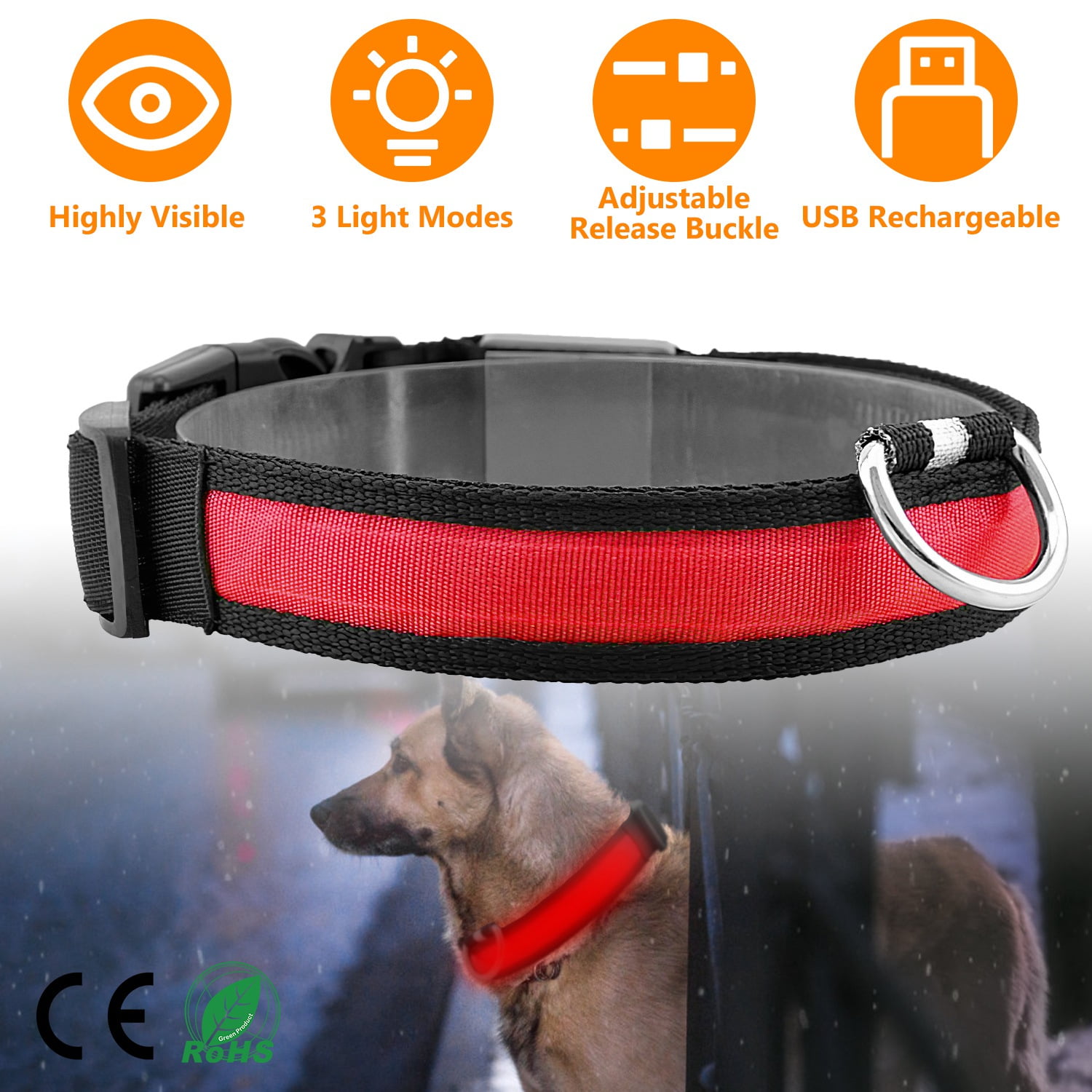 iMounTEK LED Dog Collars Flashing Light Up Dog Collar Rechargeable and ...