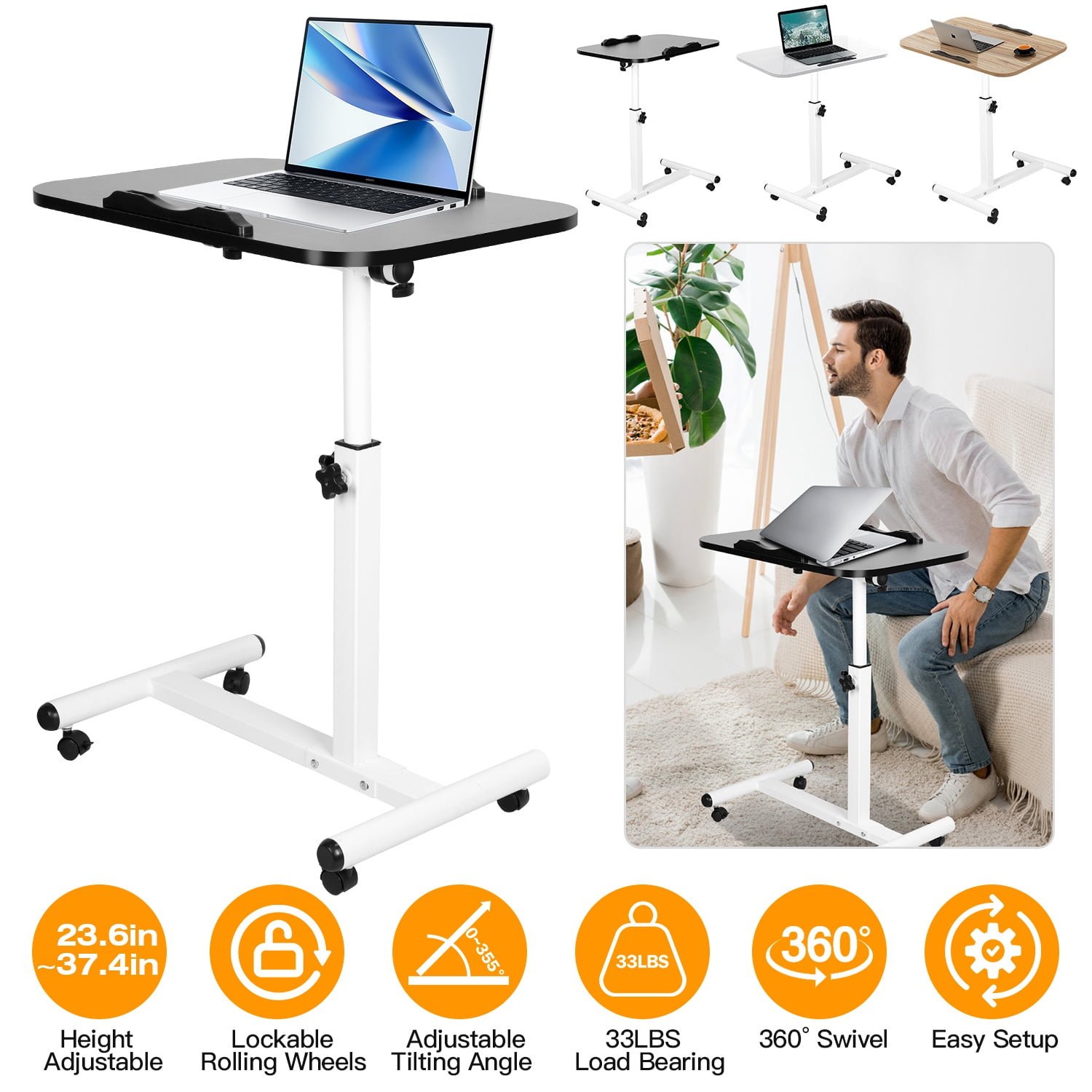 Moclever Laptop Desk Rolling Laptop Table Portable Computer Desk with ...