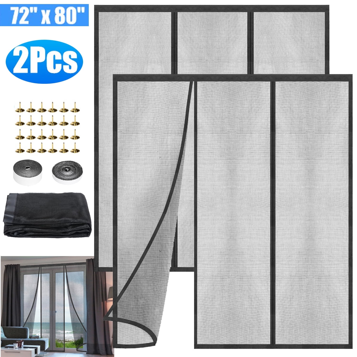 iMounTEK Magnetic Screen Door 72" x 80" Double Door Magnet Screen Mesh ...