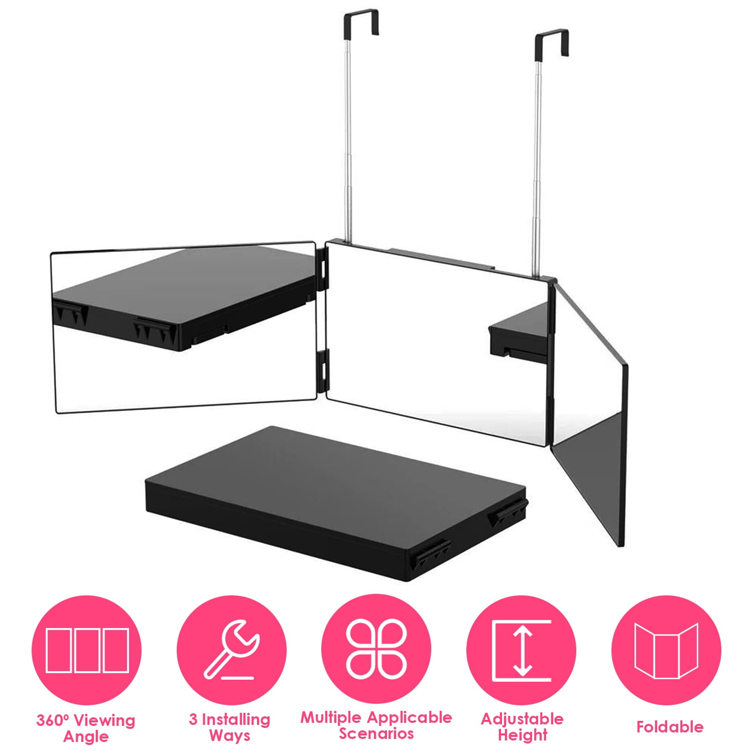 Moclever Makeup Mirror, 3 Way Mirror with Telescopic Hanger Tri-fold ...