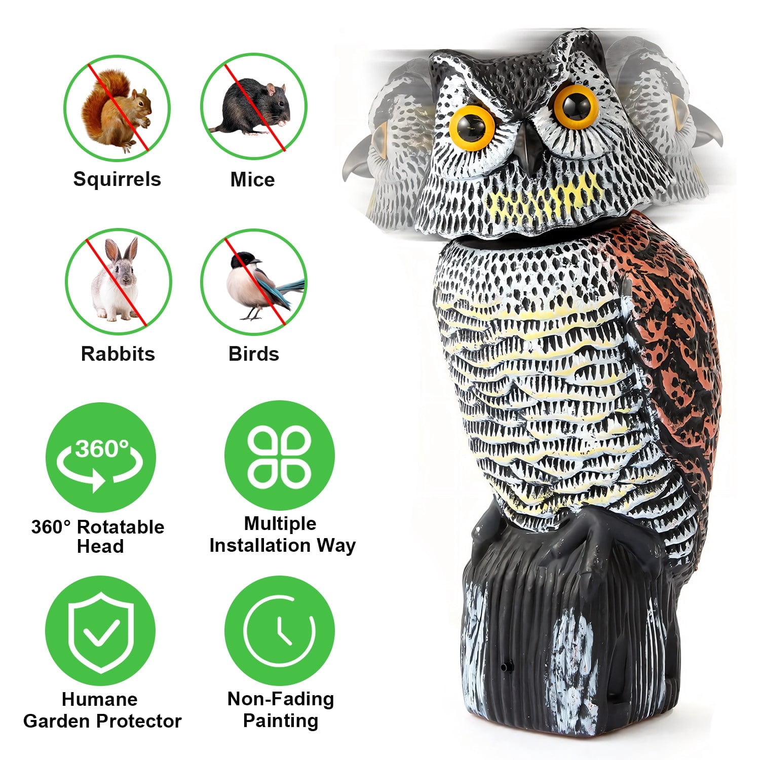 iMounTEK Natural Enemy Scarecrow Owl Decoy - Scare Birds & Pests Away ...