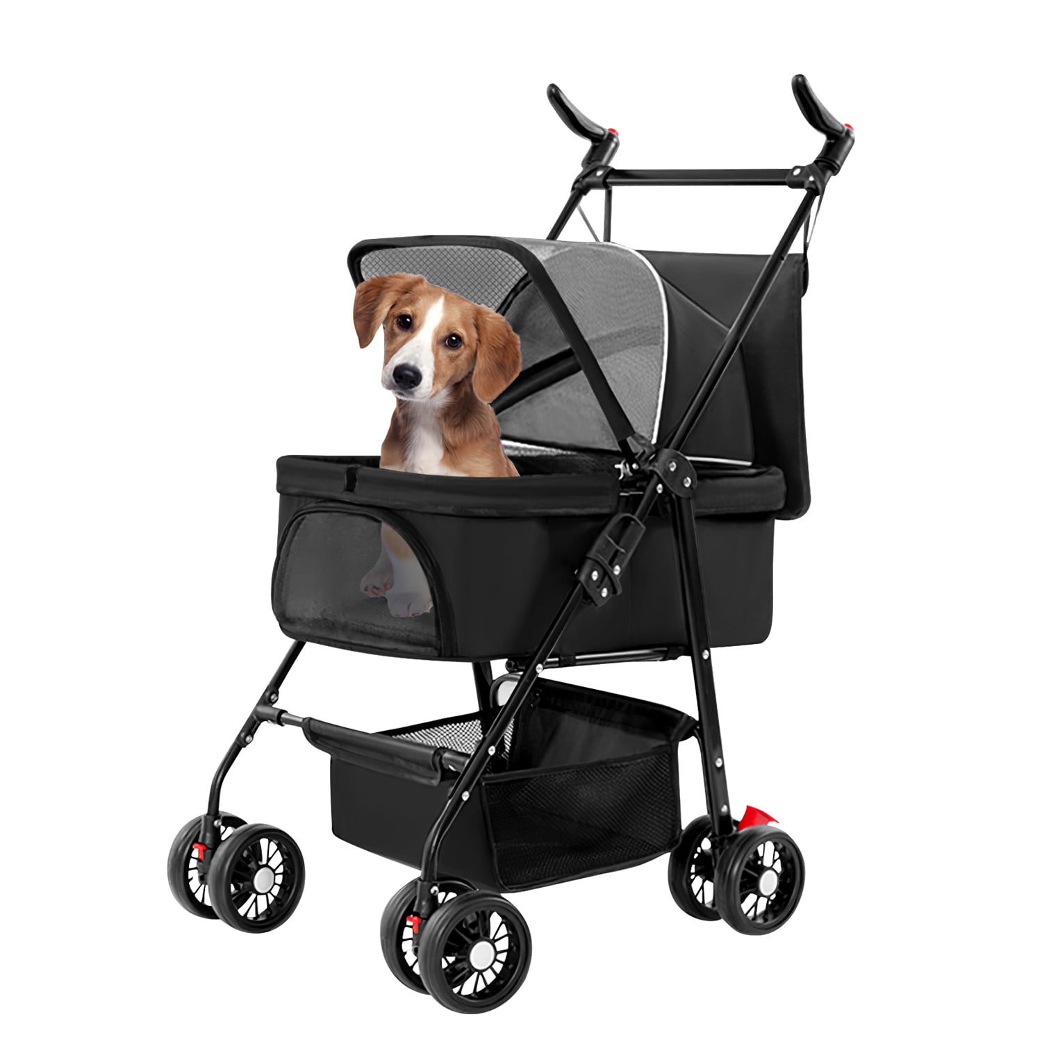 Moclever Pet Stroller with 4 Wheels, Outdoor Foldable Dog Cage Stroller ...