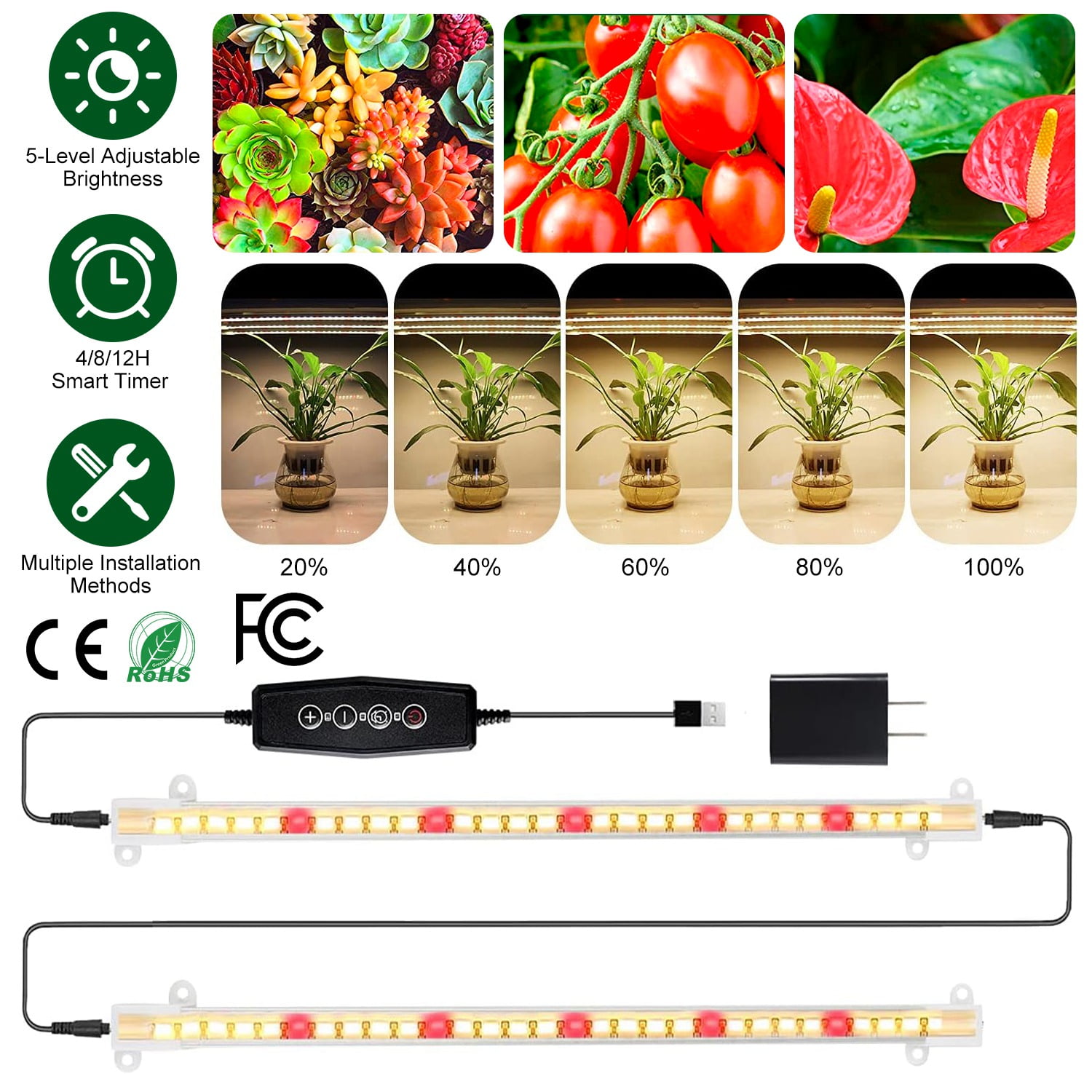 Moclever Plant Grow Light LED Light Strips Full Spectrum Plant Growing ...