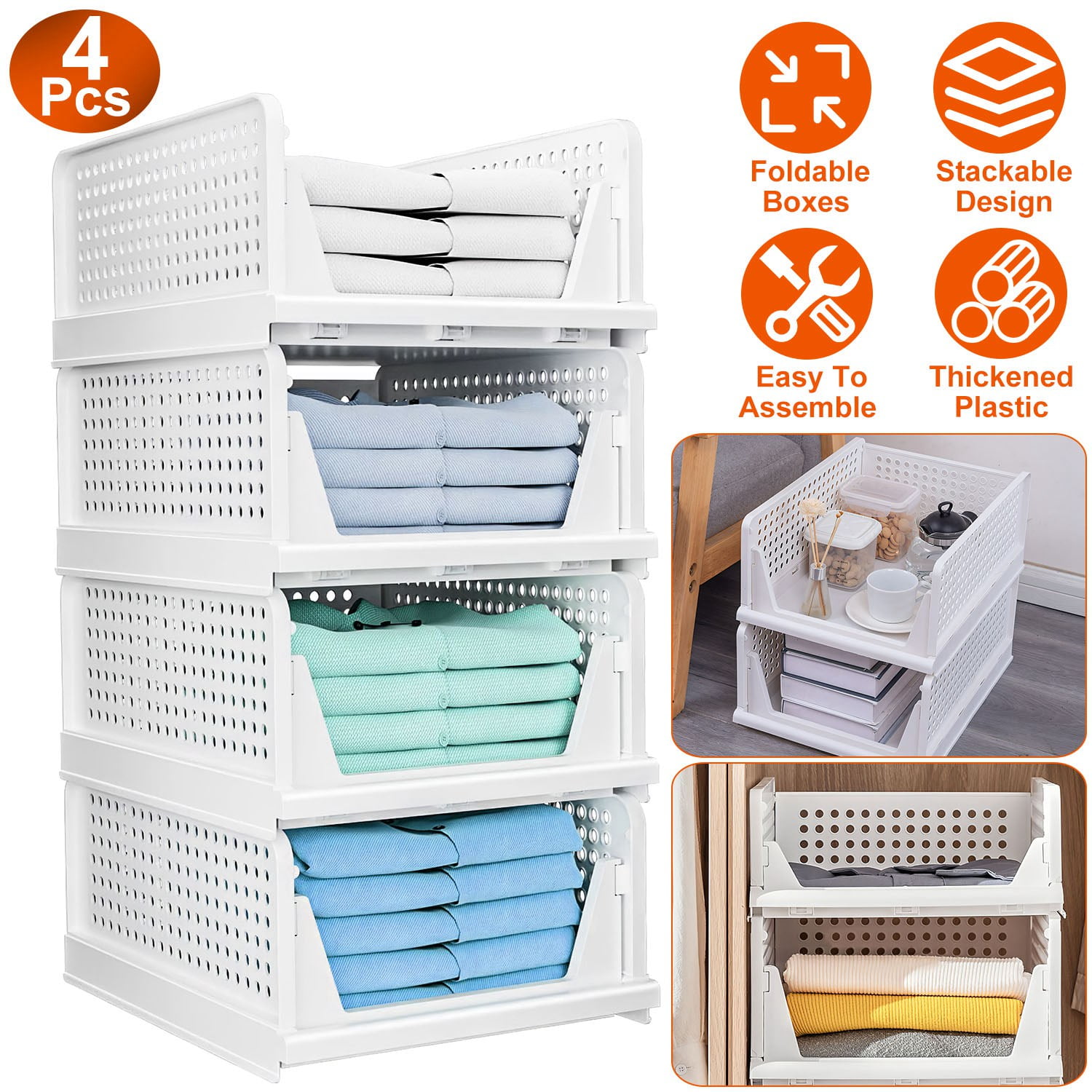 Moclever Plastic Storage Box Closet Organizer Foldable Storage Bin with ...