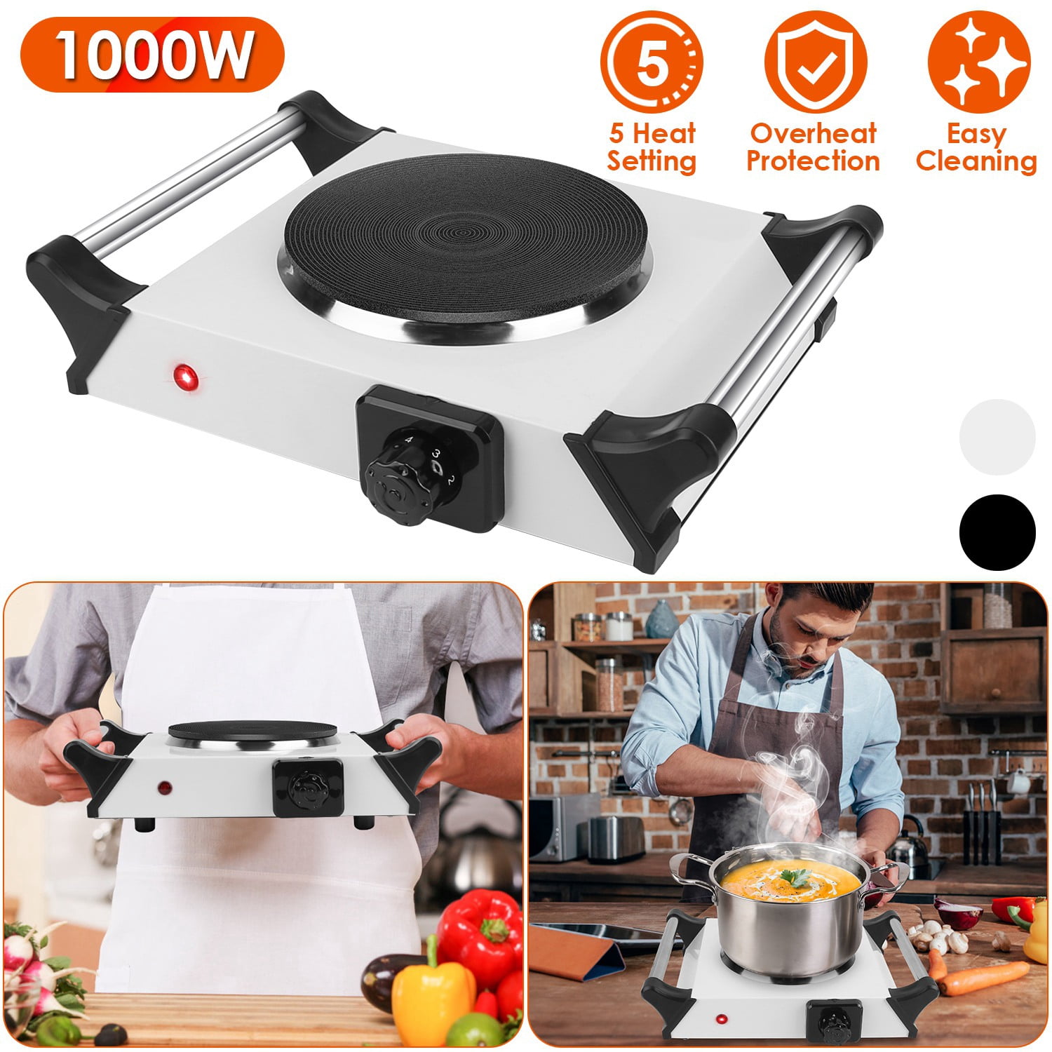 iMounTEK Portable Coil Heating Double/Single Burners Stove 1000W with 5 ...