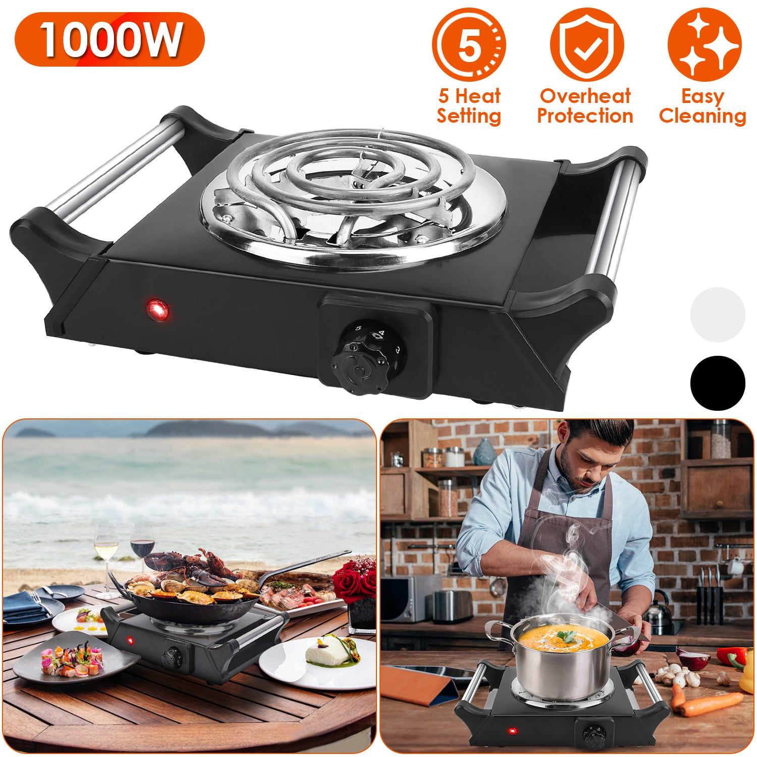 iMounTEK Portable Coil Hot Plate Heating Plate, 1000W Stove Countertop ...