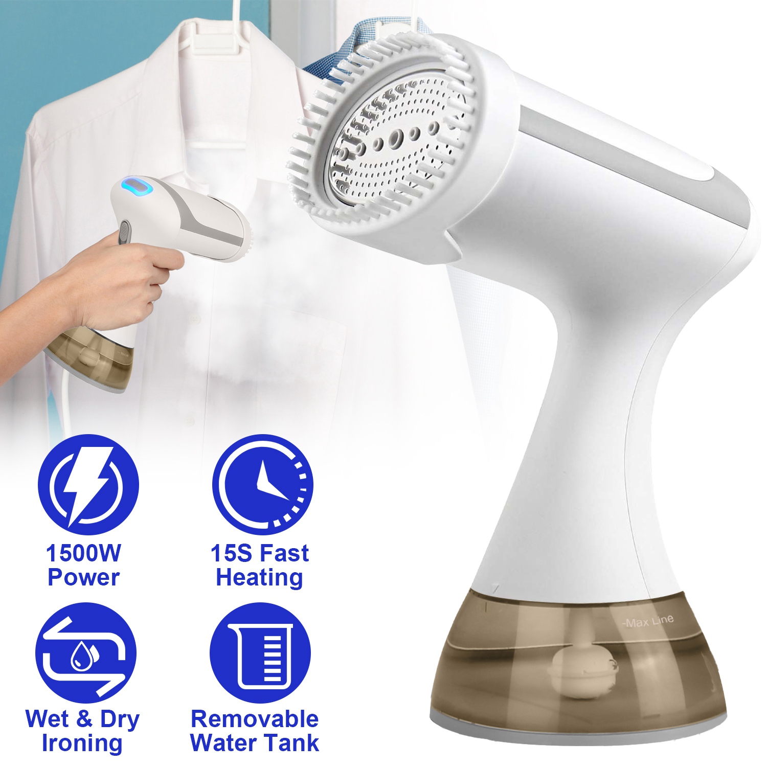 iMounTEK Portable Garment Steamer 1500W Handheld Fabric Steamer with ...