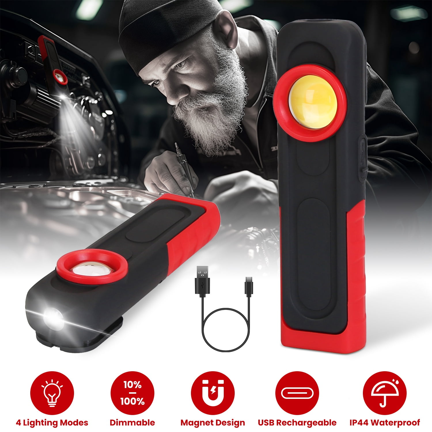 Moclever Rechargeable LED Work Light, 0.32lbs Mini Magnetic Flat EDC ...