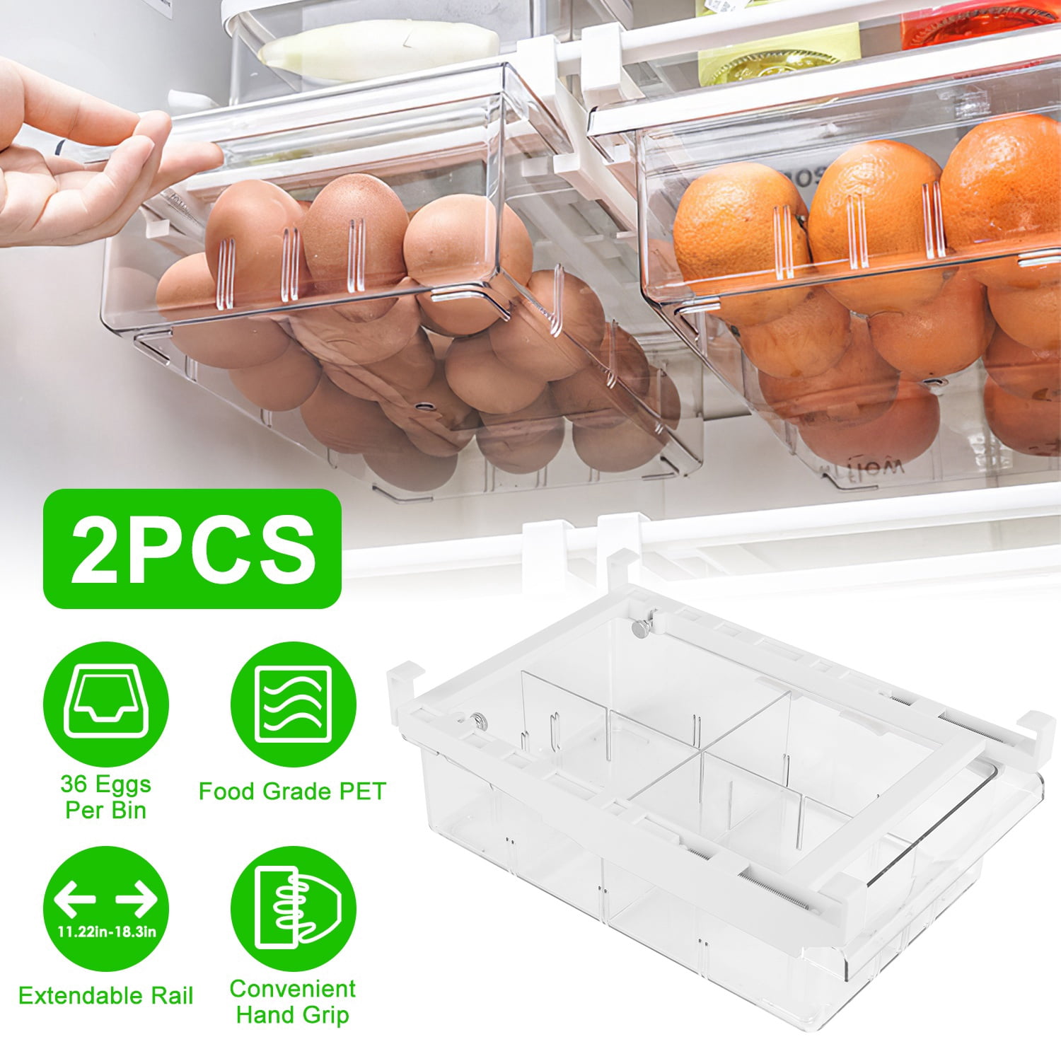 TeqHome Refrigerator Organizer Bins-Egg Holder Tray for Refrigerator ...