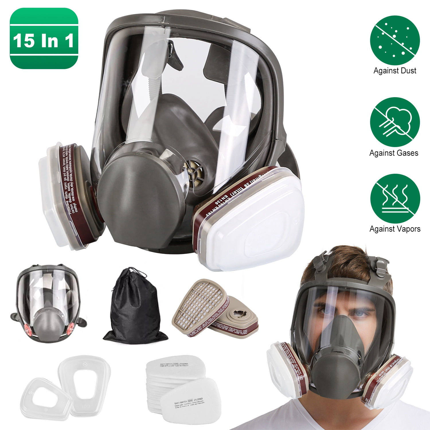 Moclever Respirator Mask Full Face Respirator Mask Reusable Gas Mask ...