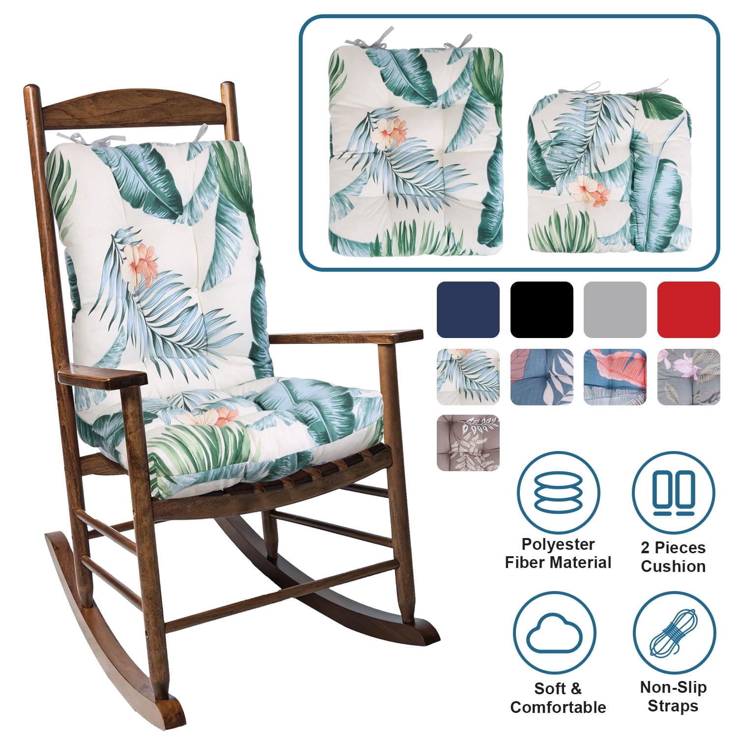 Moclever Rocking Chair Cushion 2 Pieces Back Seat Sets with Non-Slip ...