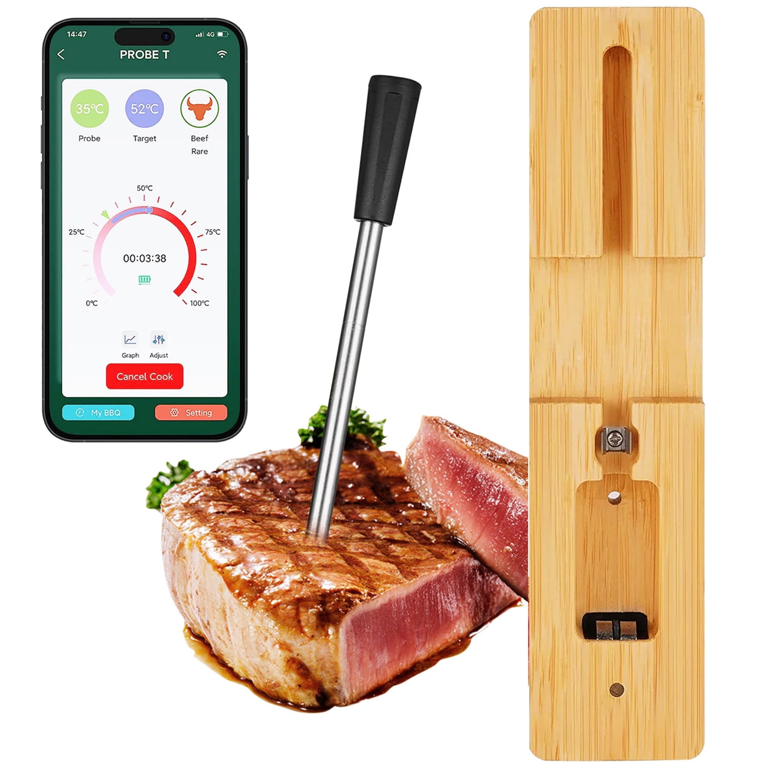 iMounTEK Smart Wireless Thermometer for Meat 100ft Long Range Kitchen ...