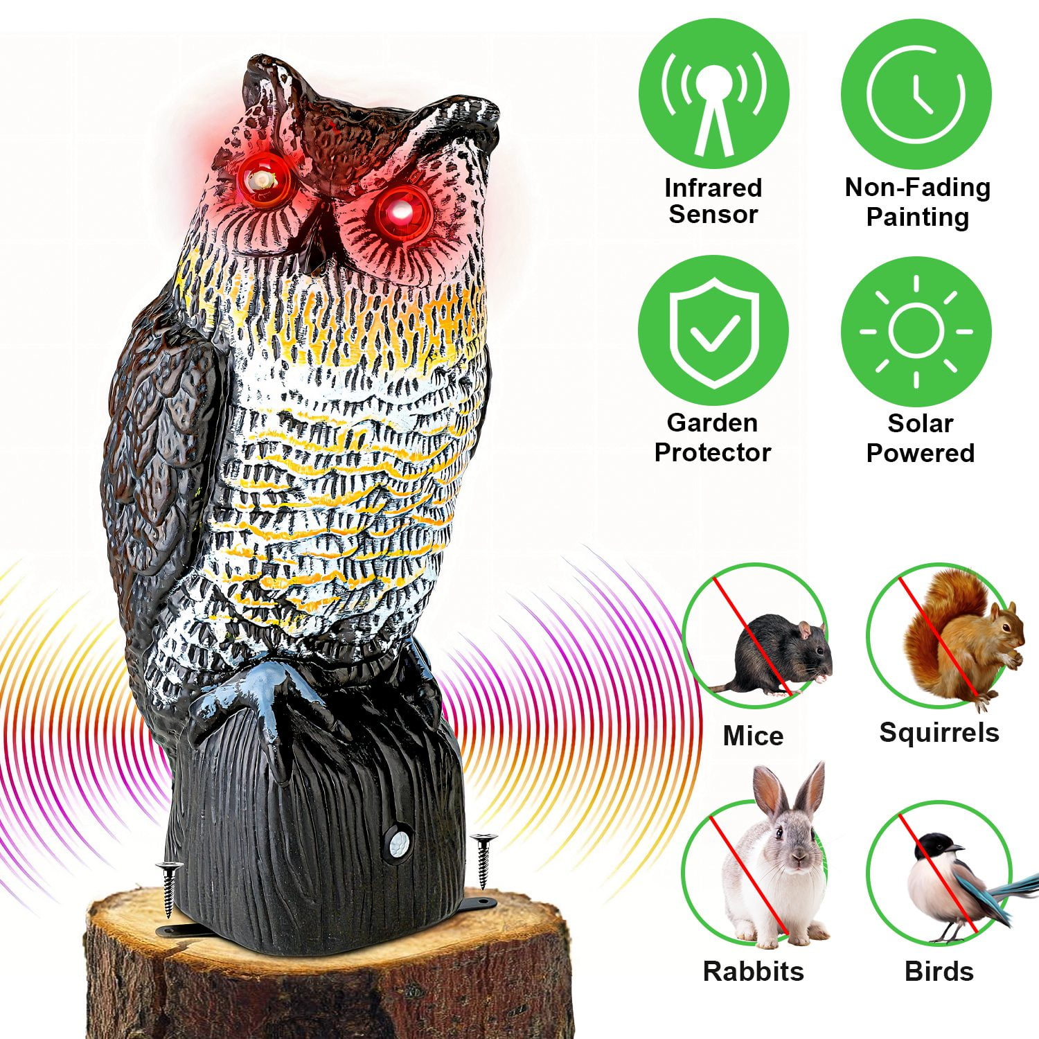 Moclever Solar Powered Lifelike PE Owl Decoy with Flashing Eye Hoot ...