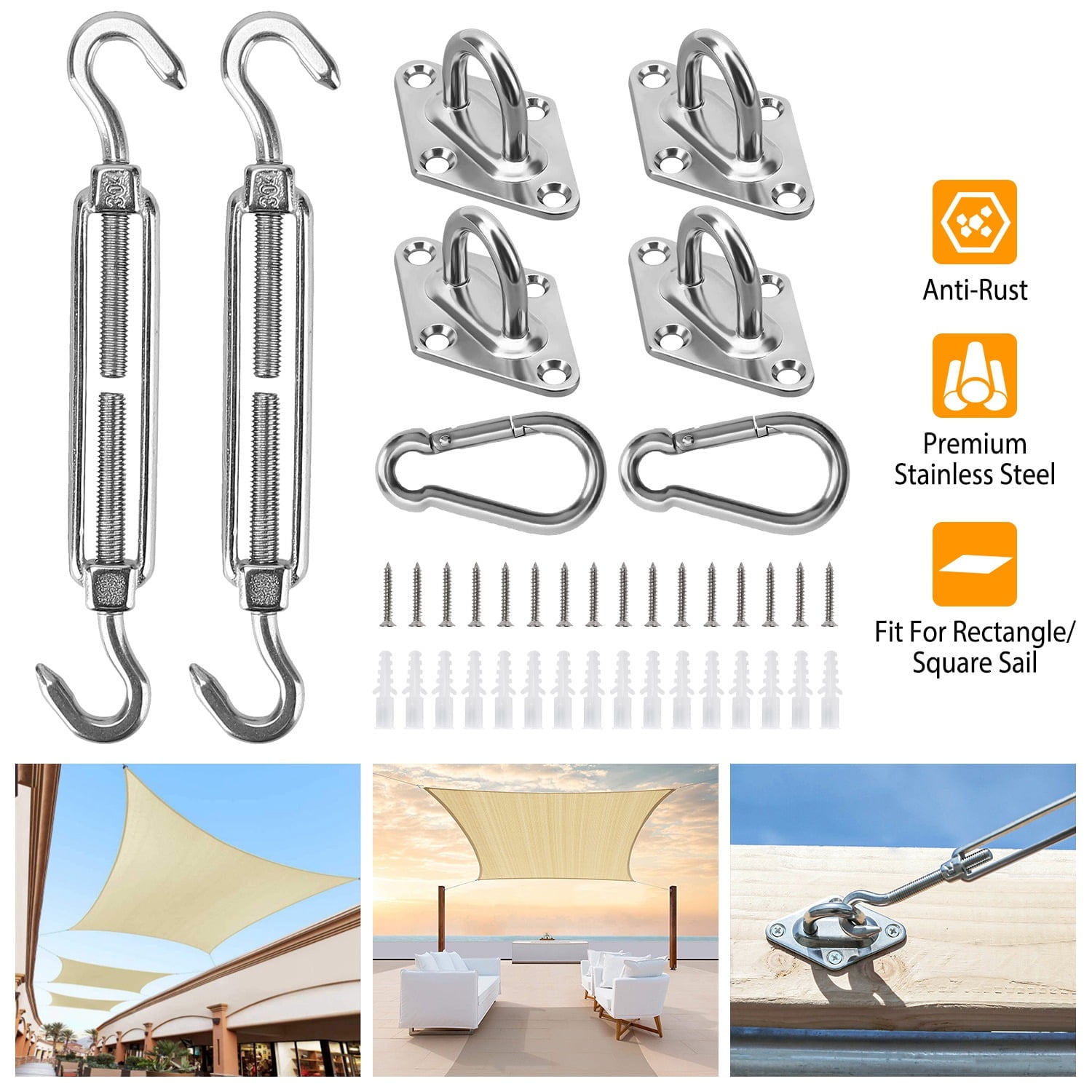 Moclever Sun Sail Hardware Kit Stainless Steel Canopy Installation Kit ...
