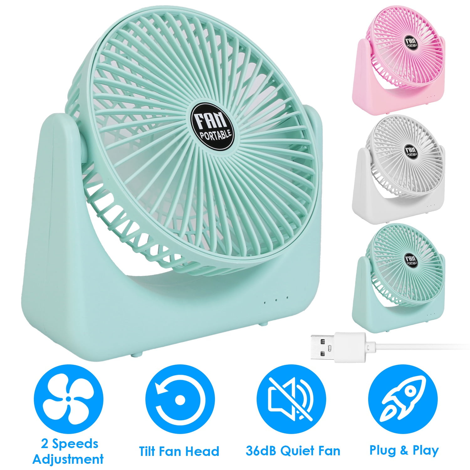 Moclever USB Desk Fan, 6.5in Personal Fan 2 Speeds Table Cooling Fan ...
