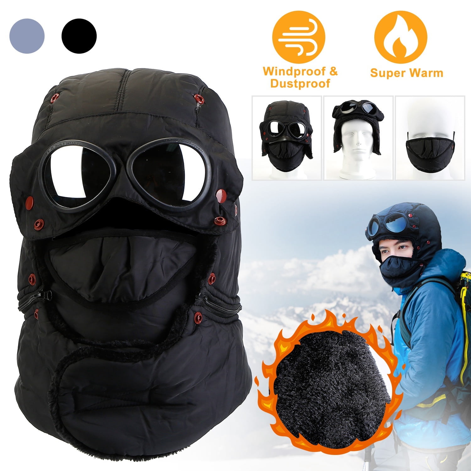 Moclever Unisex Thermal Winter Goggles Hat Windproof Dustproof Ski Hat ...