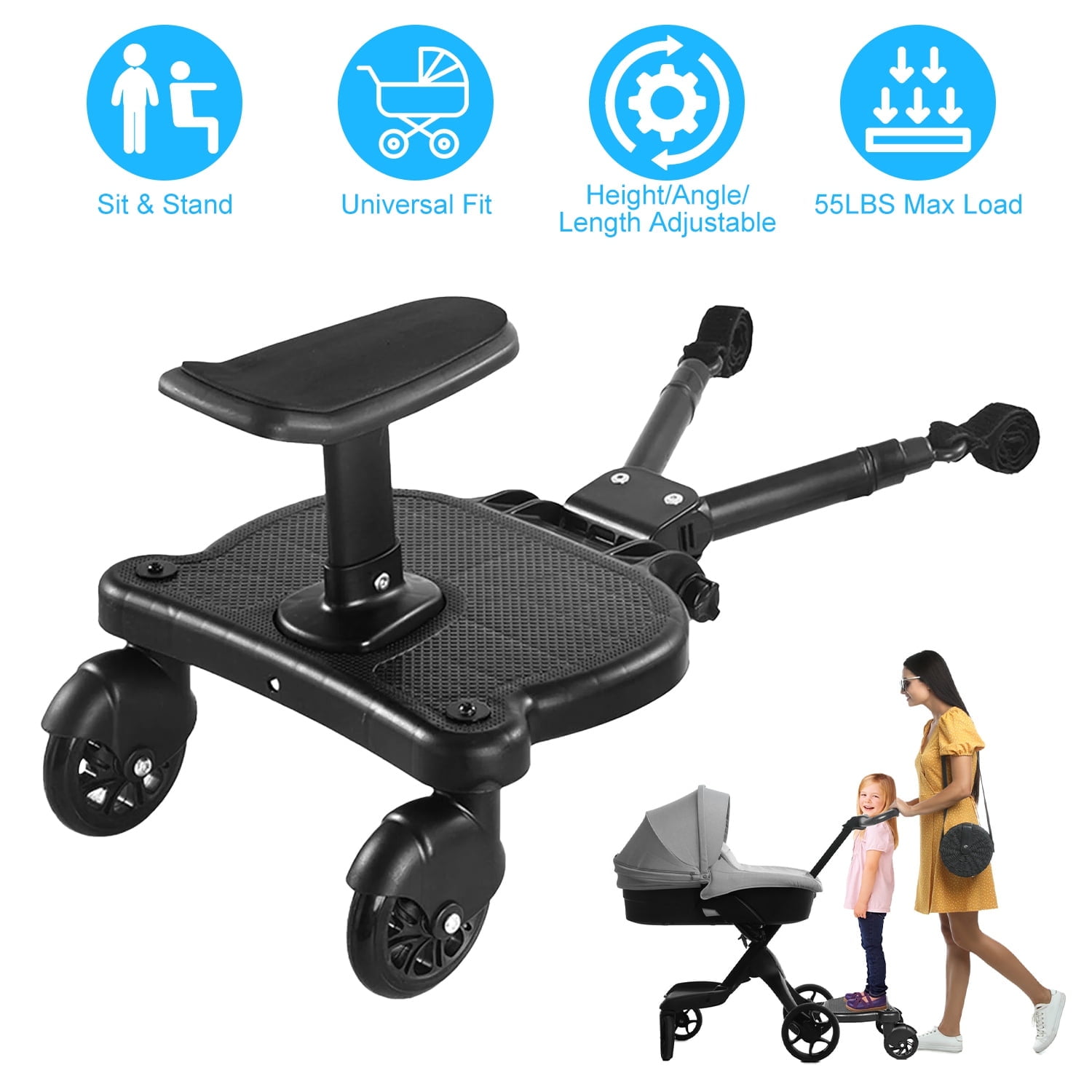 iMounTEK Universal Stroller Board with Detachable Seat, Holds Children ...