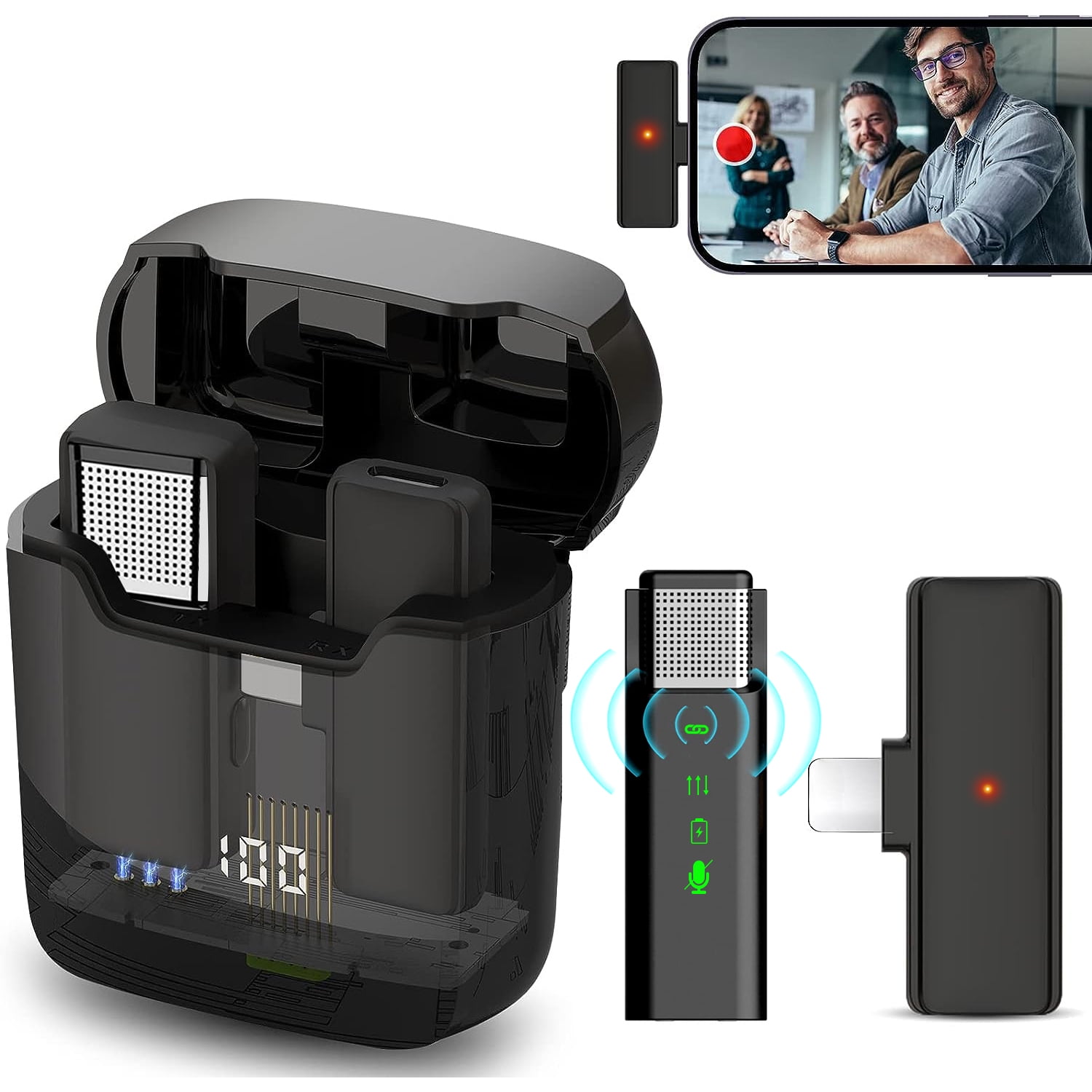 Moclever Wireless Clip On Microphone with Charging Case Omnidirectional ...