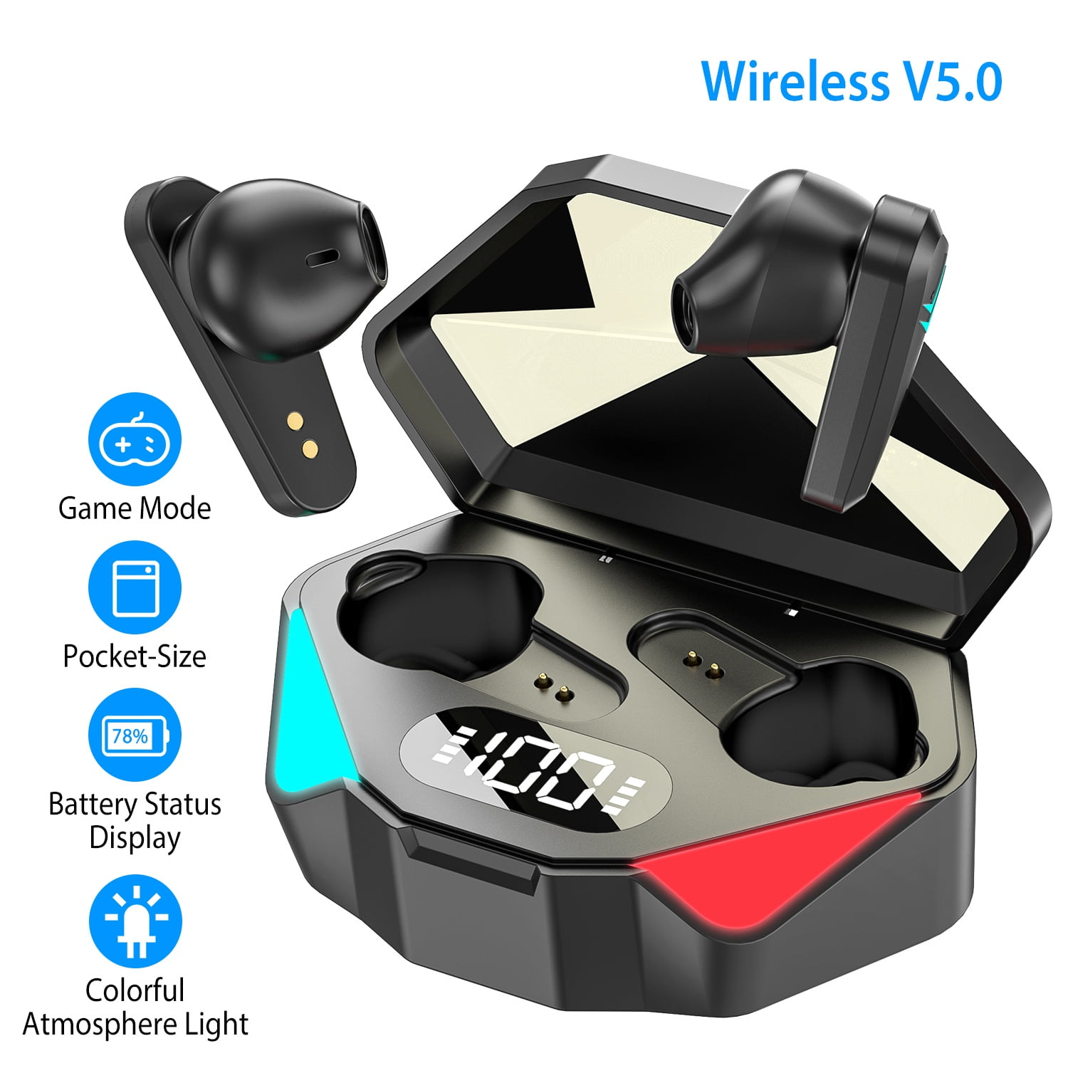 TeqHome Wireless Earbuds 5.0 TWS with Charging Case IPX4 Waterproof Low ...