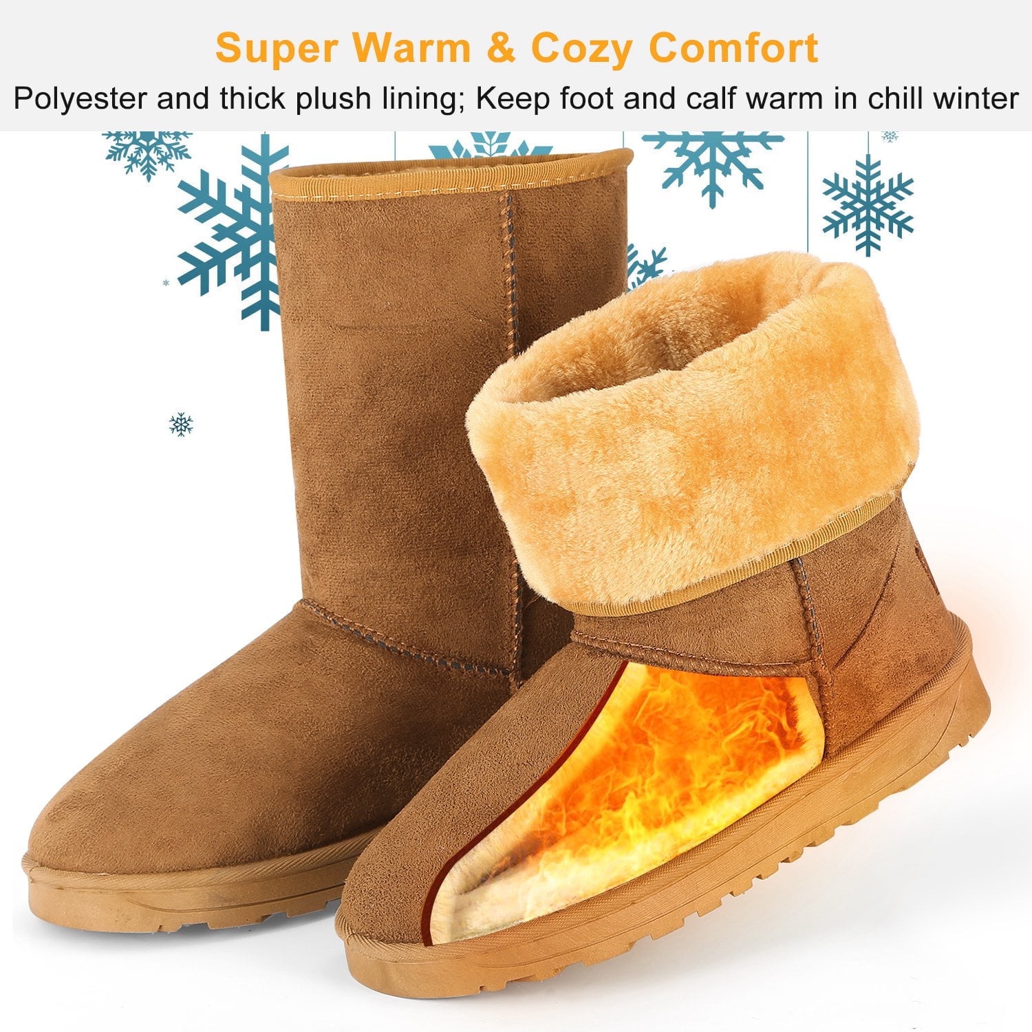 Moclever Women Snow Boots Waterproof Warm Lining Polyester Suede Mid ...