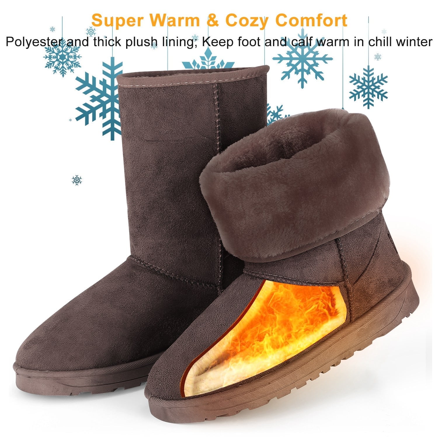 Moclever Women Snow Boots, Waterproof Warm Lining, Polyester Suede Mid ...