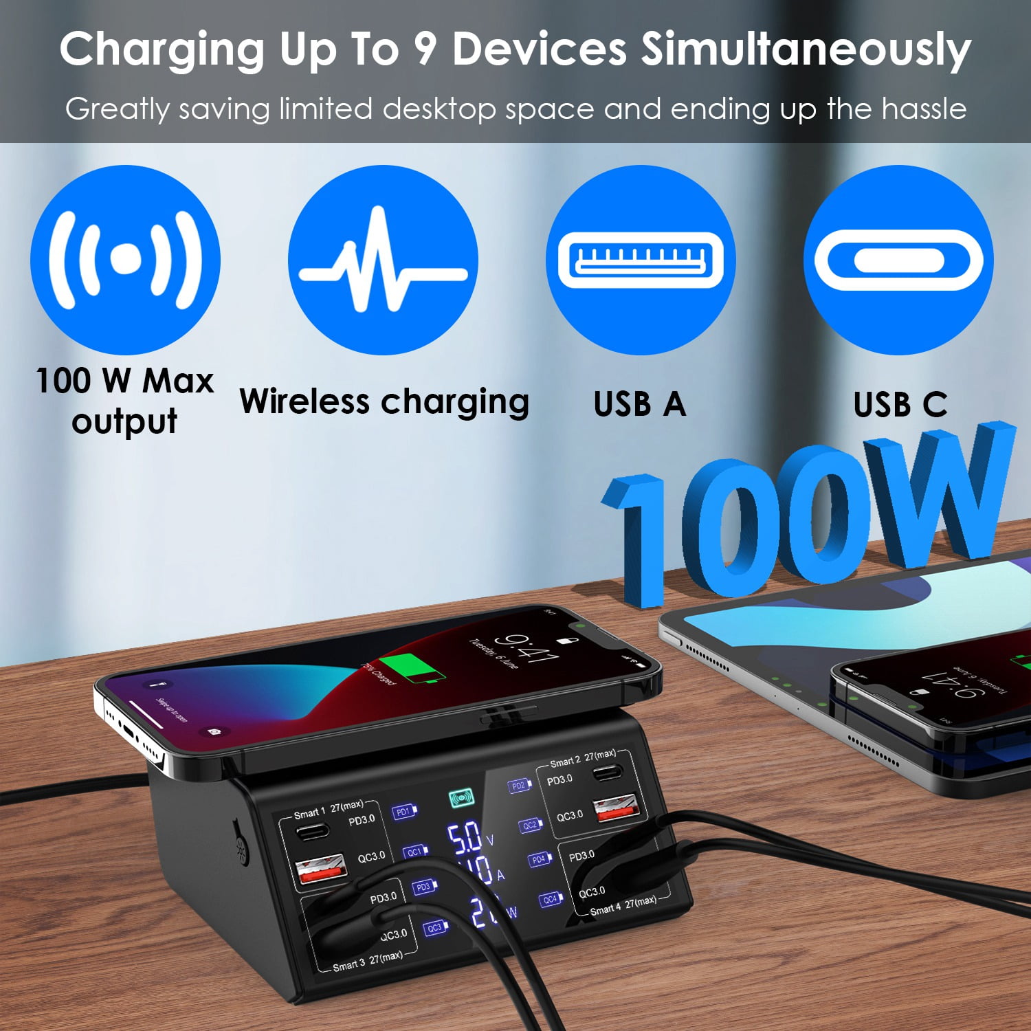 iMountek 100W 8-Port Charging Station for Multiple Devices with 4 QC3.0 ...