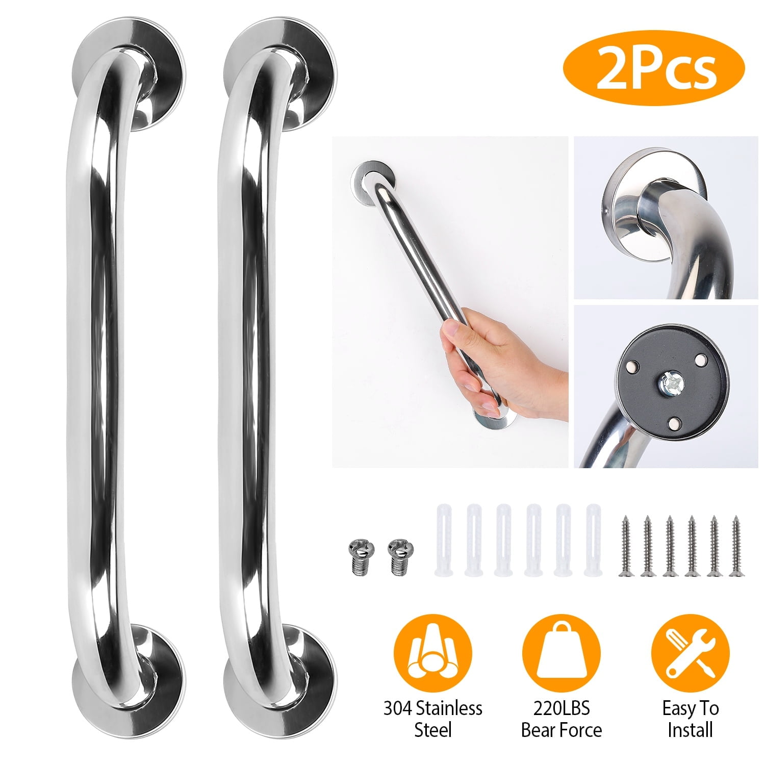 iMountek 2Pcs Bath Grab Bar 19.7in Sturdy Stainless Steel Shower Safety ...