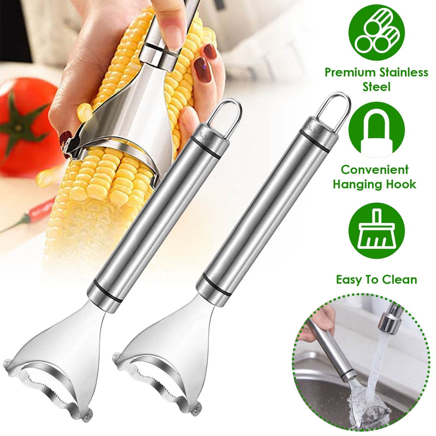 iMountek Stainless Steel Corn Cob Peelers, One-Step Kernel Removal ...