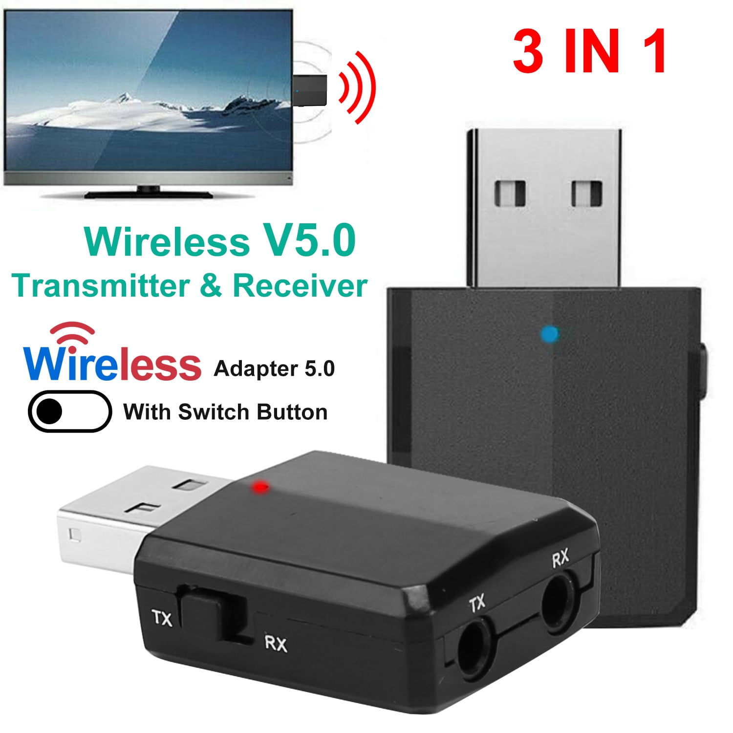 Moclever 3 in 1 Wireless V5.0 USB Audio Transmitter Receiver EDR ...