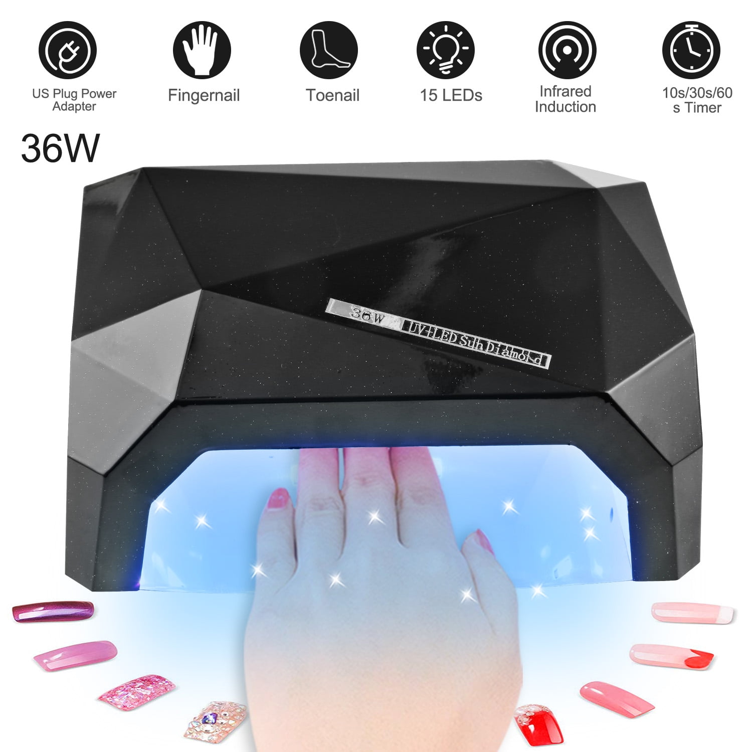 iMountek 36W UV LED Lamp Nail Polish Dryer 15 LEDs Fingernail Toenail ...
