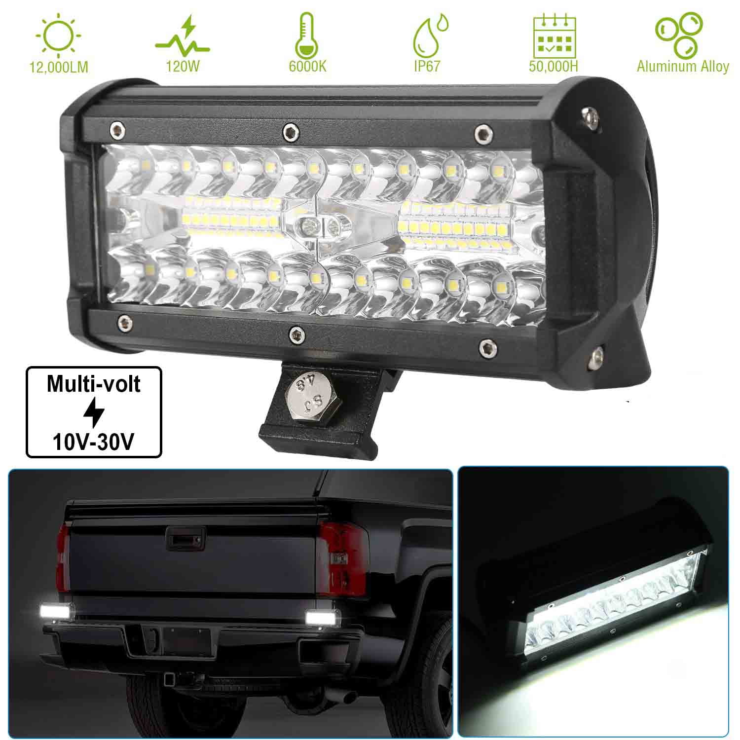 iMountek 7" LED Light Bar 120W 12000LM LED Work Light Pods Offroad ...