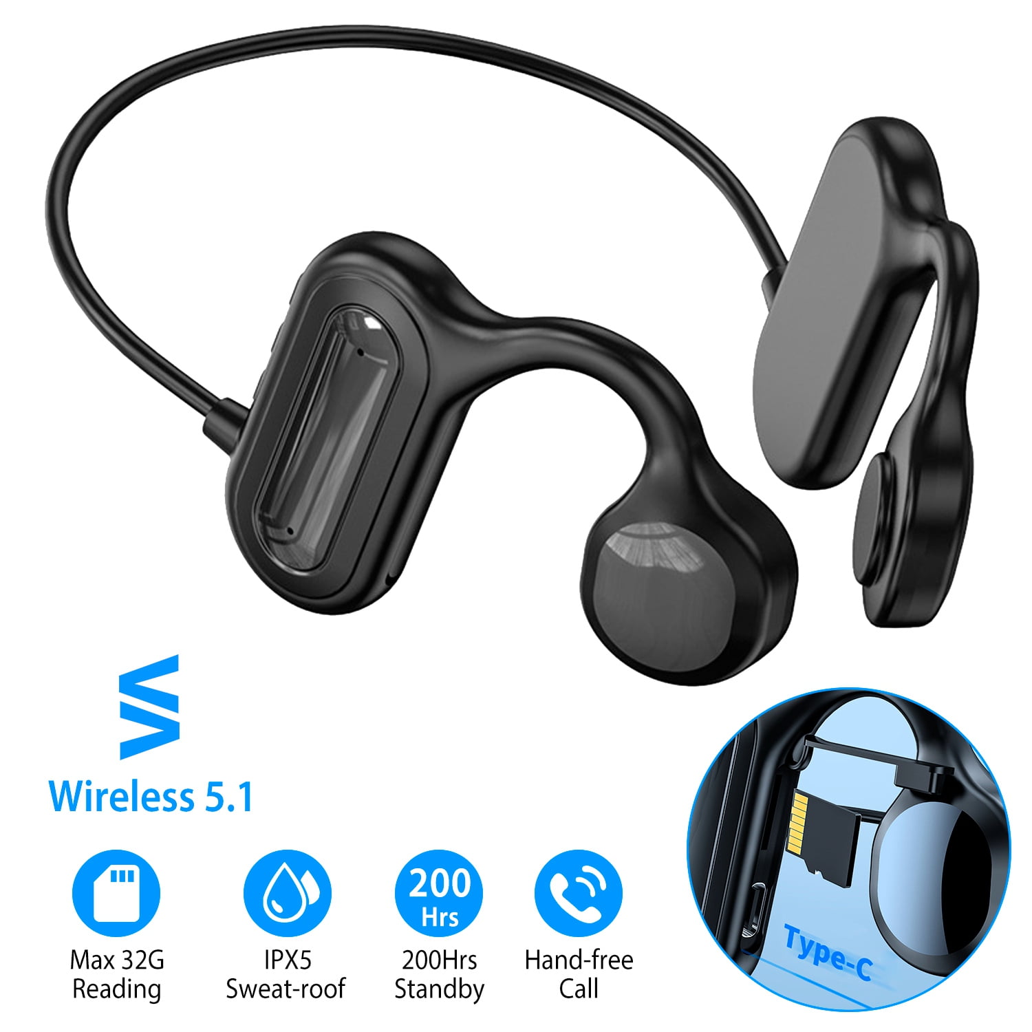 iMountek Bone Conduction Headphones Open-Ear with Mic MMC Card Support ...