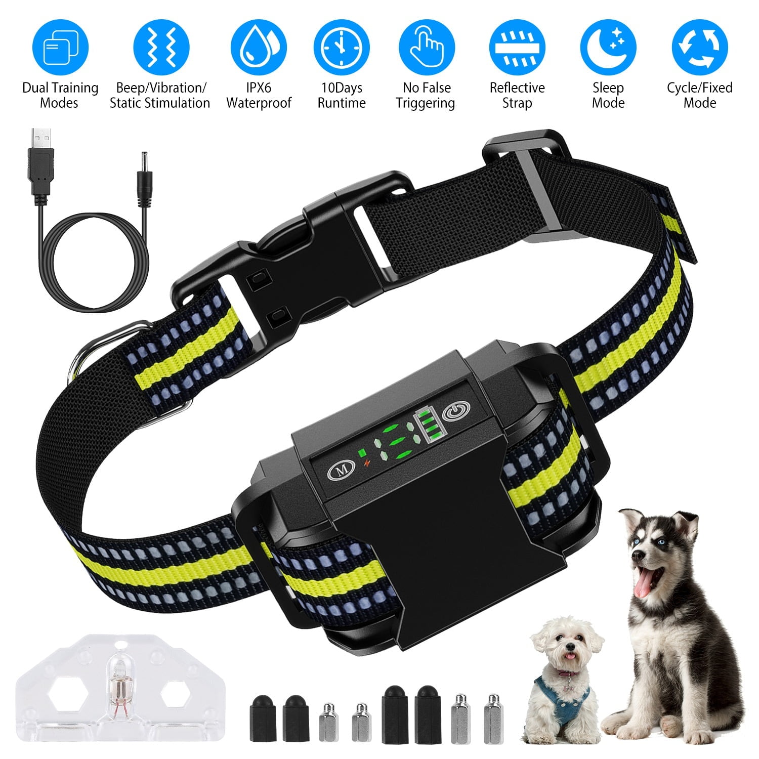 Moclever Dog Bark Collars Rechargeable Shock Collar with Beep Vibration ...