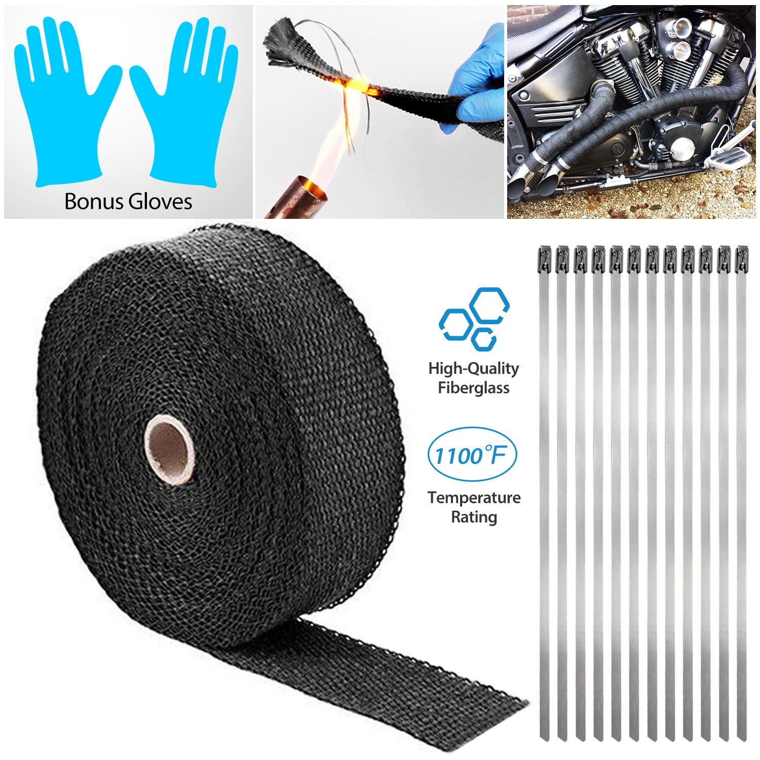 Moclever Exhaust Header Pipe Heat Wrap 12 x Locking Ties Exhaust Heat ...