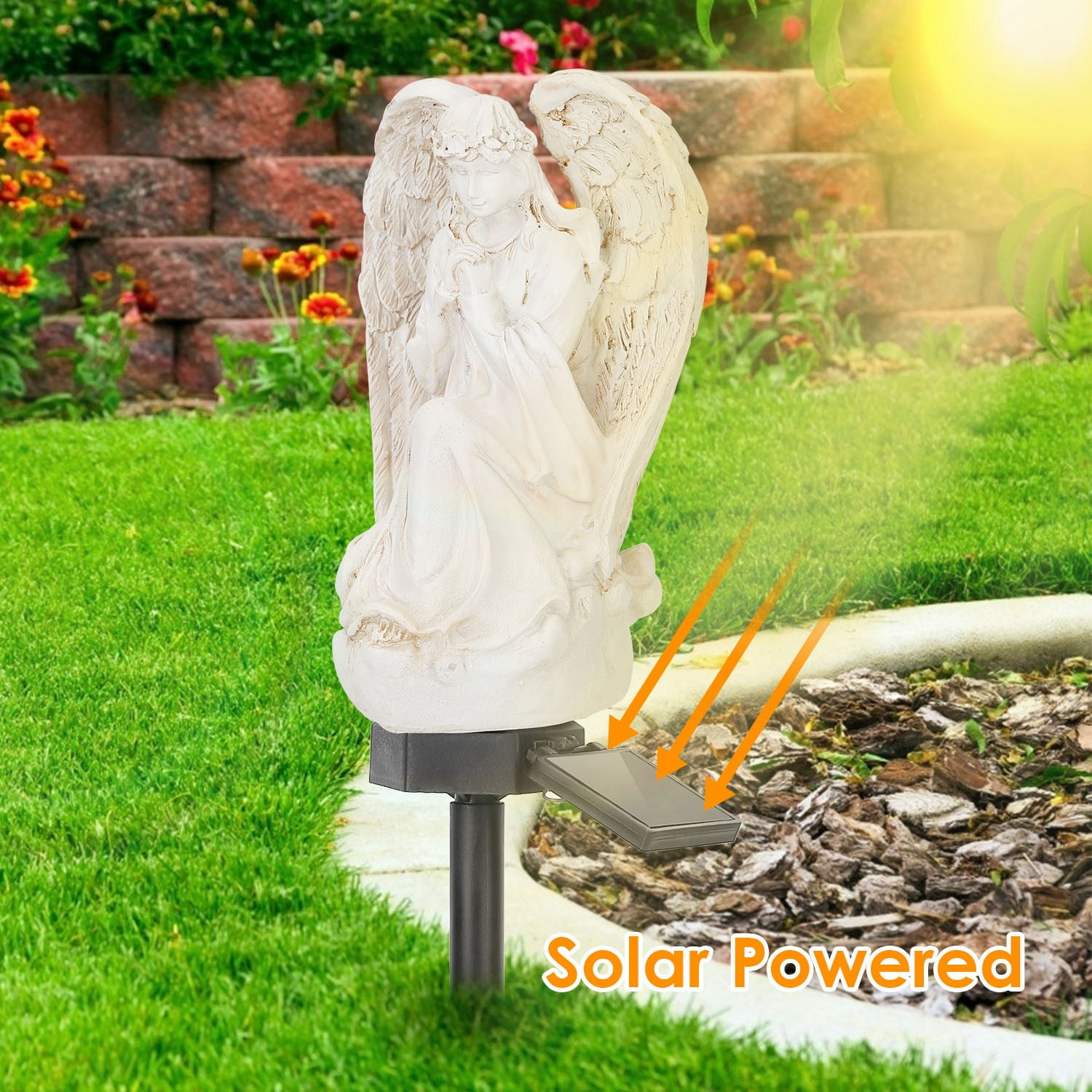 iMountek Solar Powered Praying Angel Statue, LED Lawn Ornament, IP65 ...