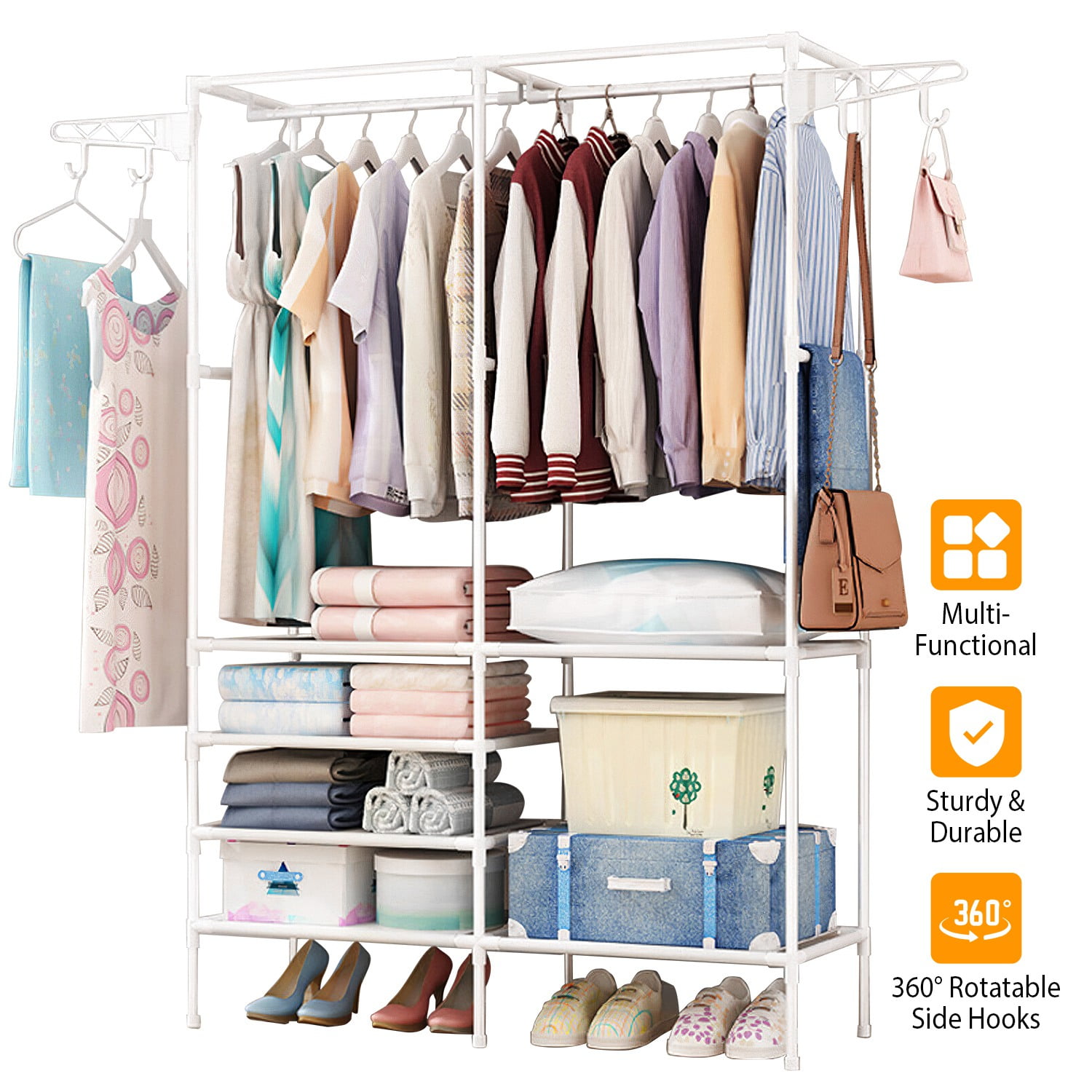 iMountek Heavy Duty Metal Closet Stand, Garment Rack with Storage ...