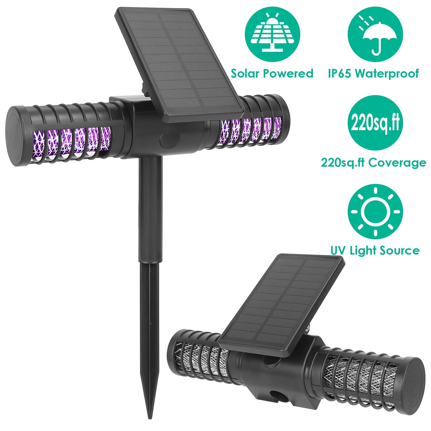 TeqHome Solar Powered Zapper Enhanced Outdoor Flying Insect Killer Hang ...