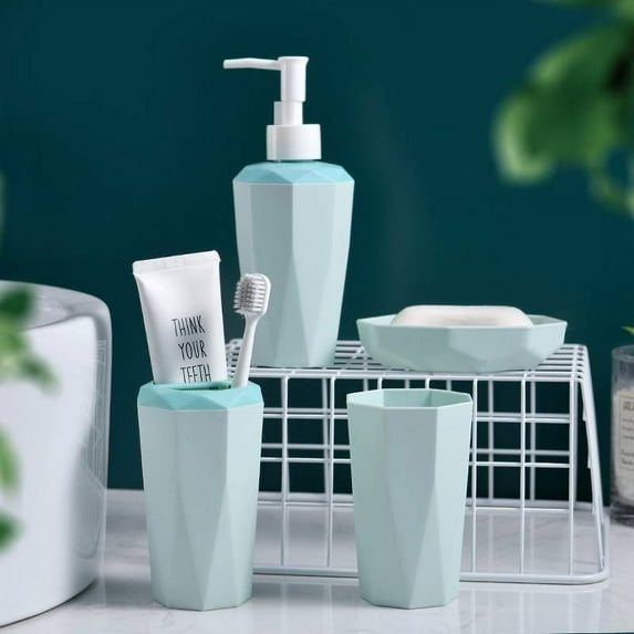 iMucci 4 Piece Modern Home Bathroom Accessories Set Wash Kit Blue Soap ...