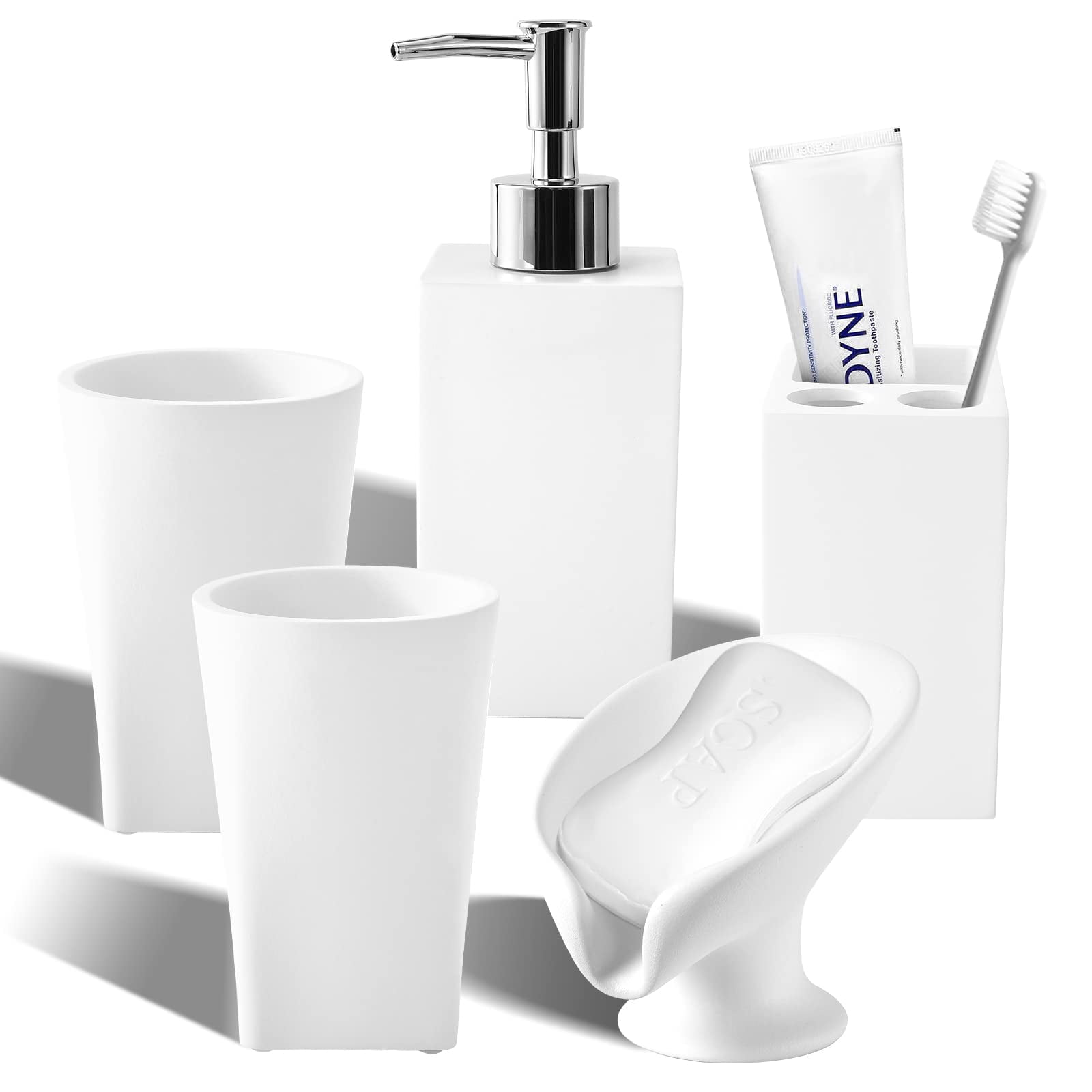 iMucci 5 Piece White Resin Bathroom Accessories Set, Soap Dispenser ...