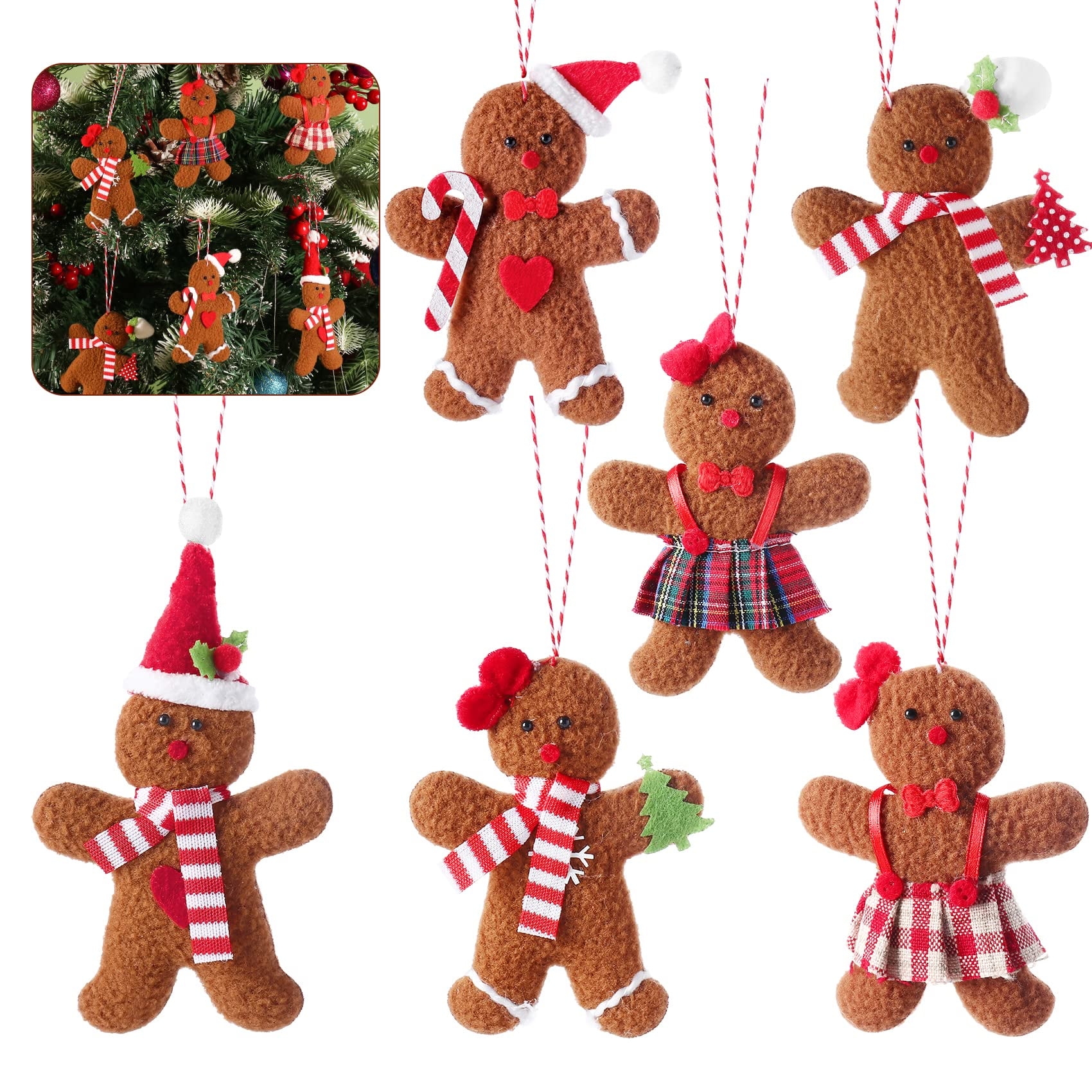 iMucci 6PCS Felt Gingerbread Man Ornaments for Christmas Tree ...