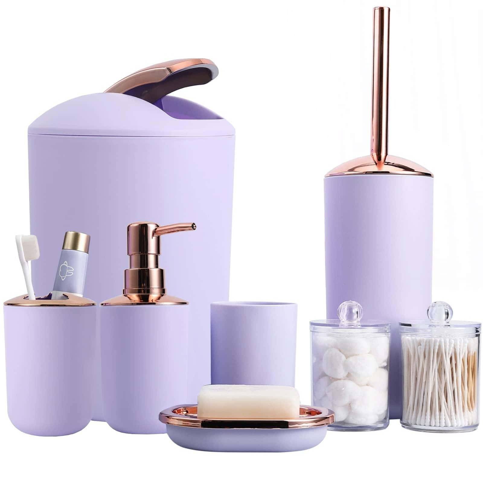 iMucci 8-Piece Bathroom Set - Purple Vanity Accessories with Trash Can ...
