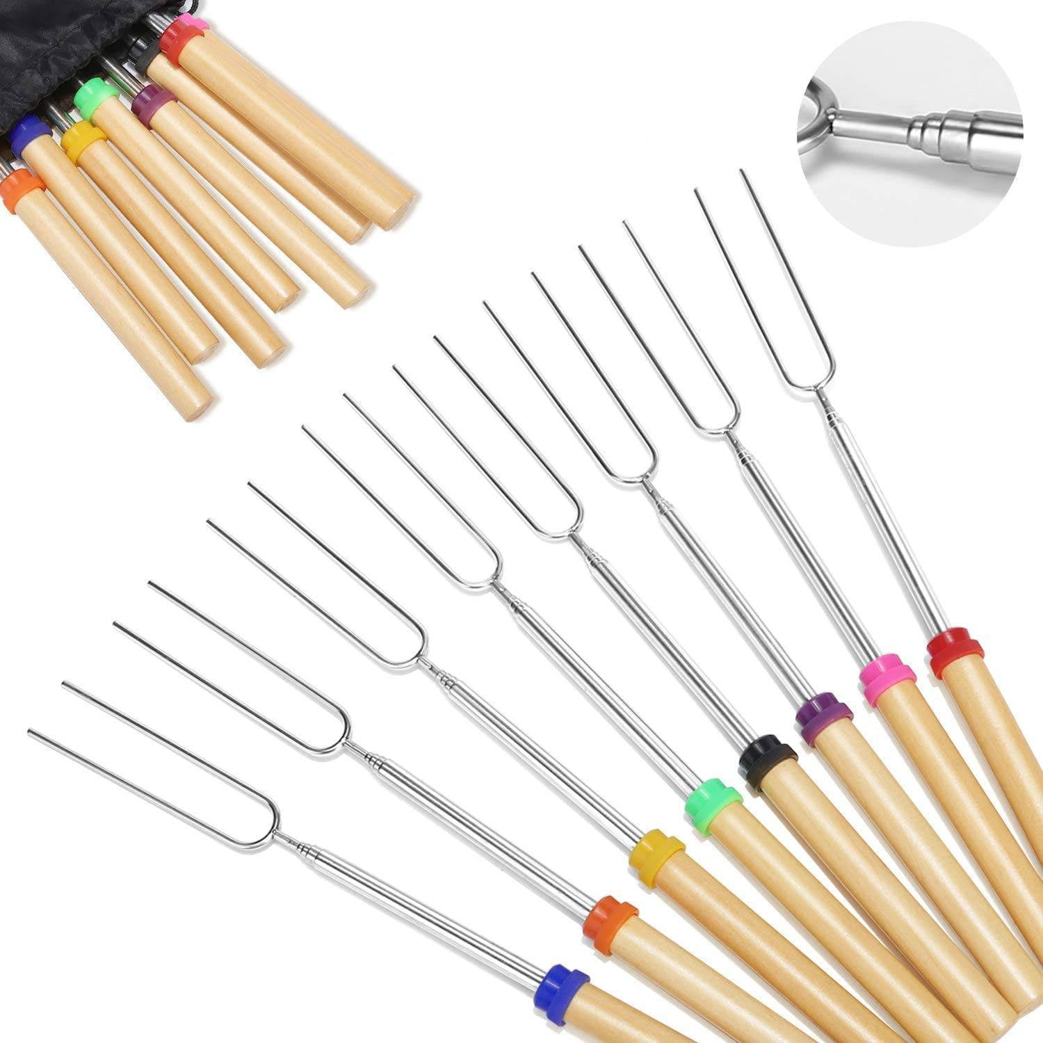 iMucci 8Pcs 32inch Marshmallow Roasting Sticks with Wooden Handle Extendable Forks Set ...
